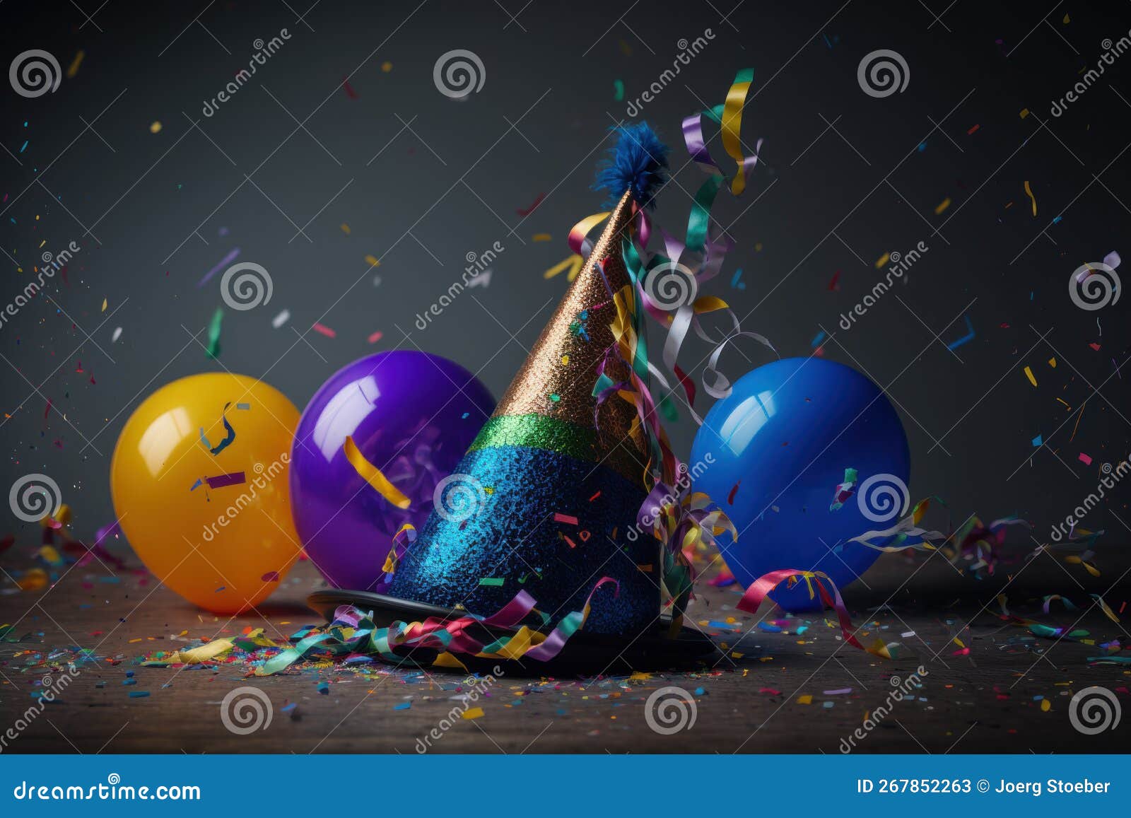 Party Hat, Confetti and Streamers, Generative AI Stock Illustration ...