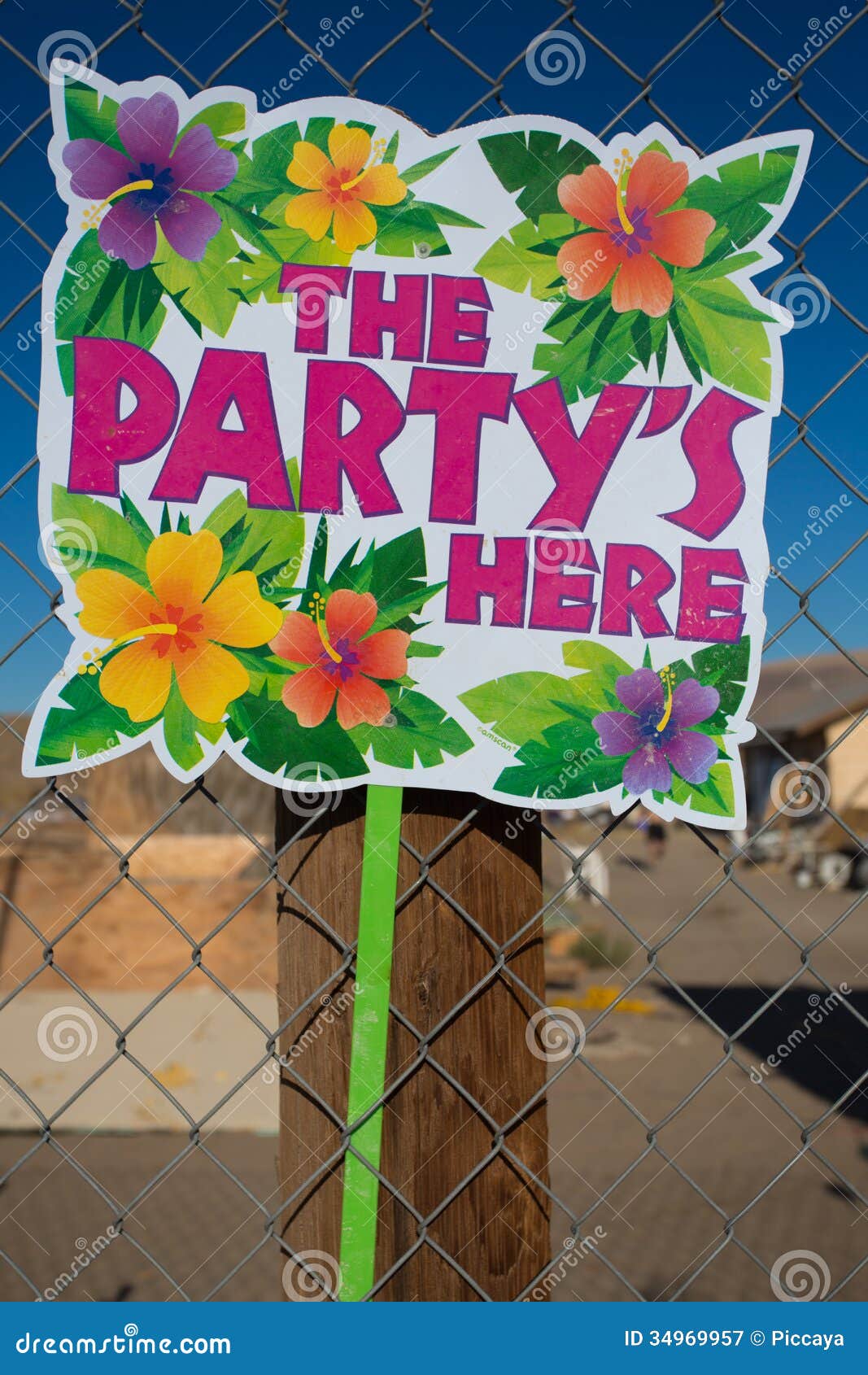 The Party is here stock image. Image of sign, flowers - 34969957
