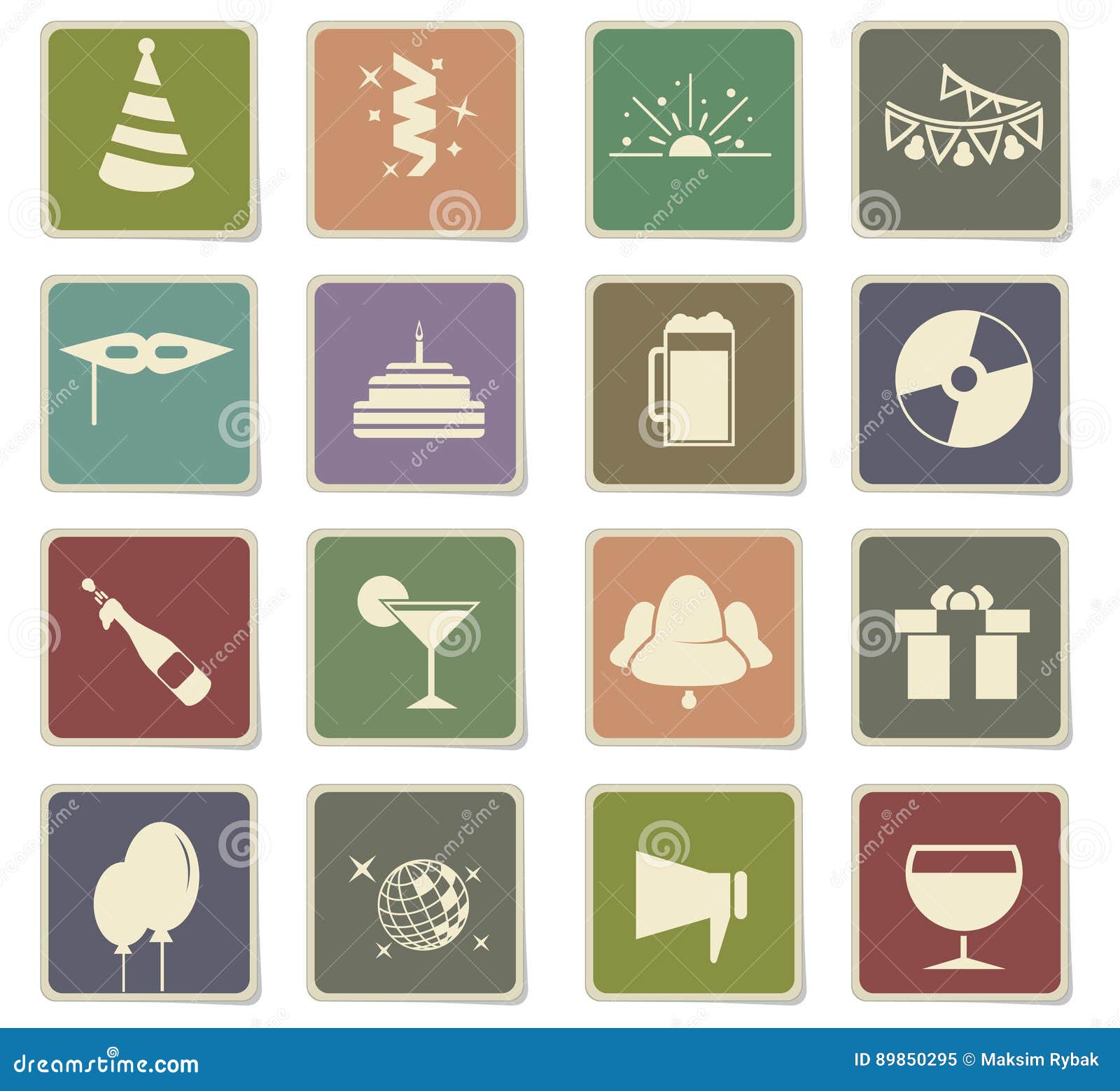 Party icon set stock illustration. Illustration of garlands - 89850295