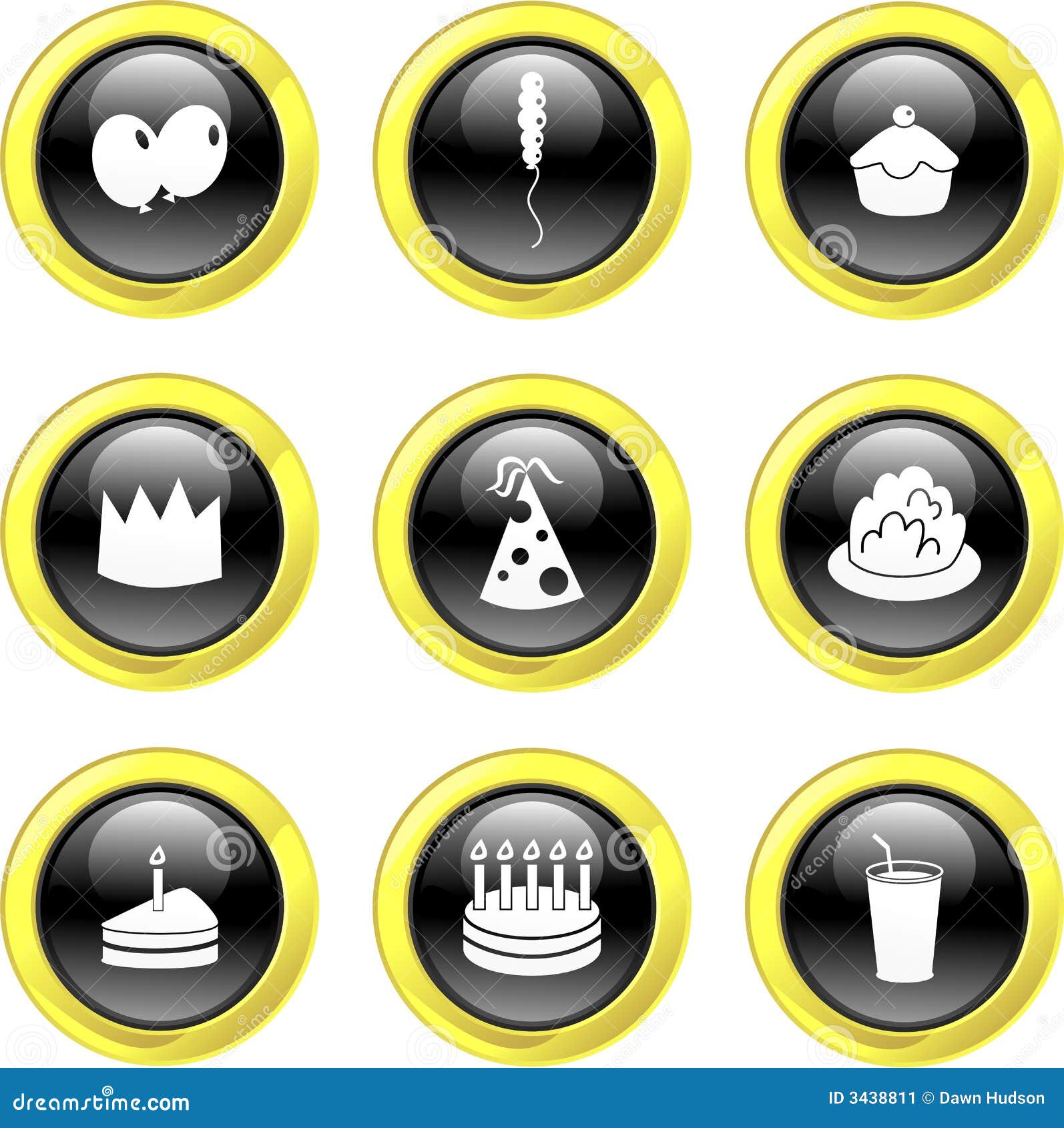 Black Gold Glassy Bubble Button Party Icons Stock Vector - Illustration ...