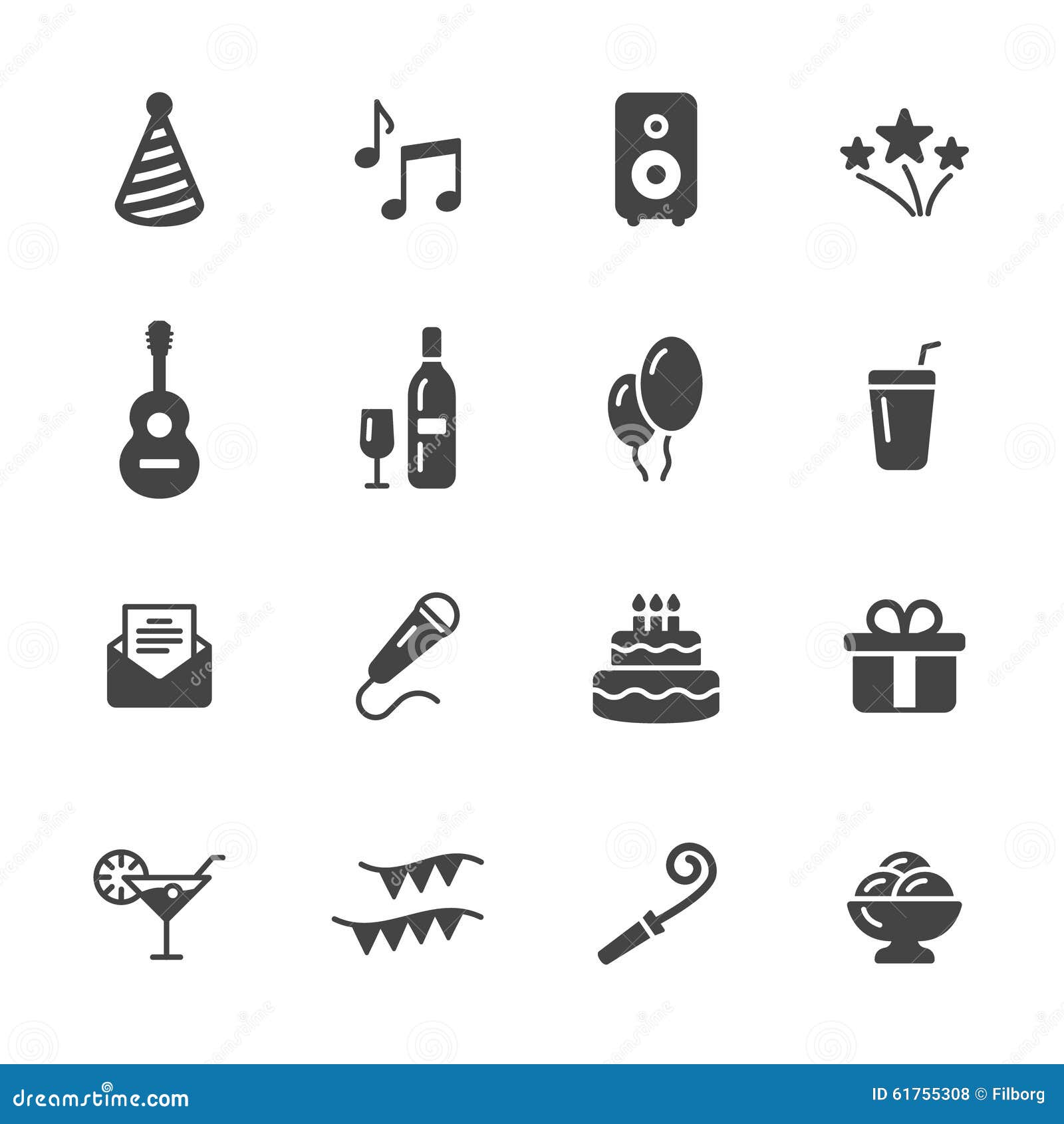 Party Icons Set stock vector. Illustration of flat, entertainment ...