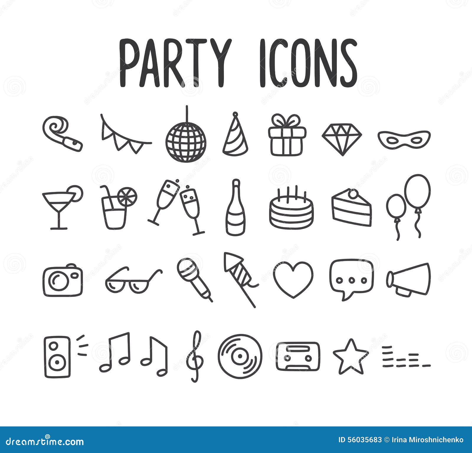 Party icons stock vector. Illustration of outline, sign - 56035683