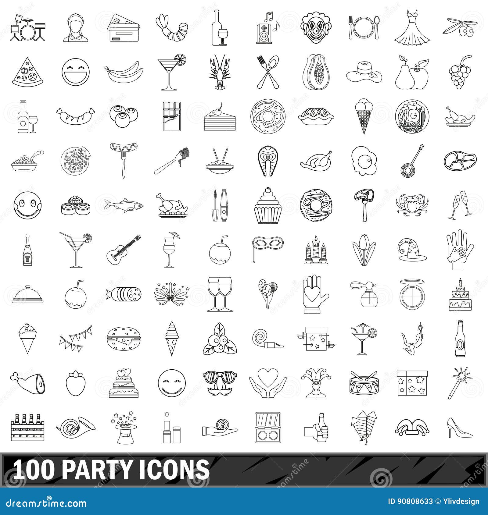 100 Party Icons Set, Outline Style Stock Vector - Illustration of icons ...
