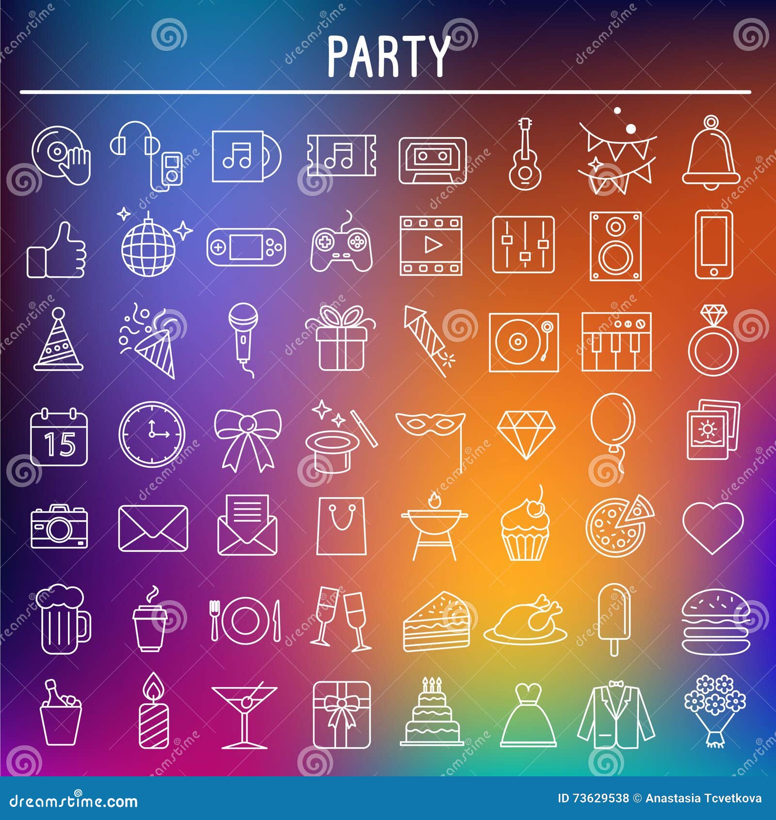Party Icons Set, Symbols. Vector Stock Vector - Illustration of love ...