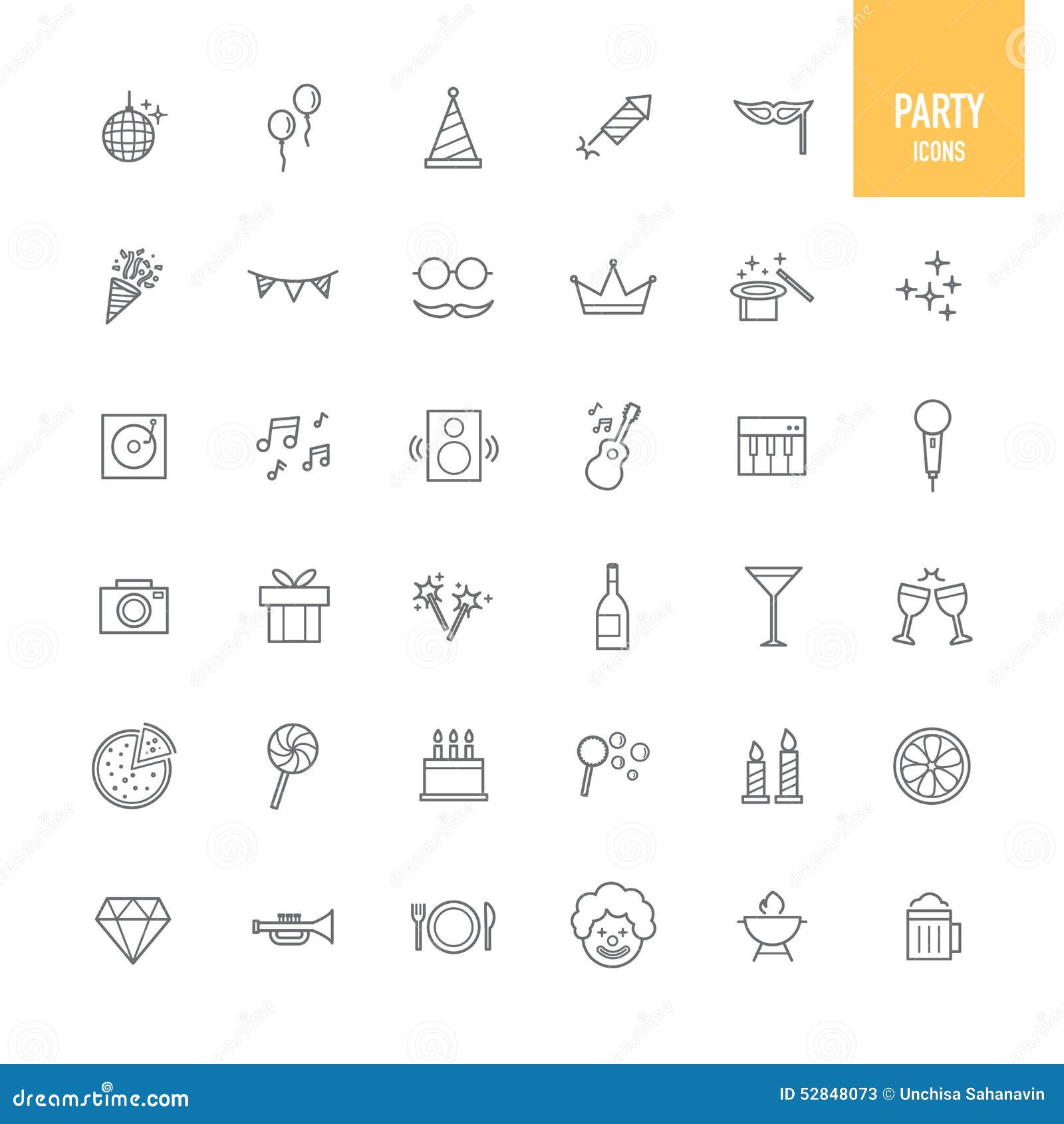Party icons set. stock vector. Illustration of event - 52848073