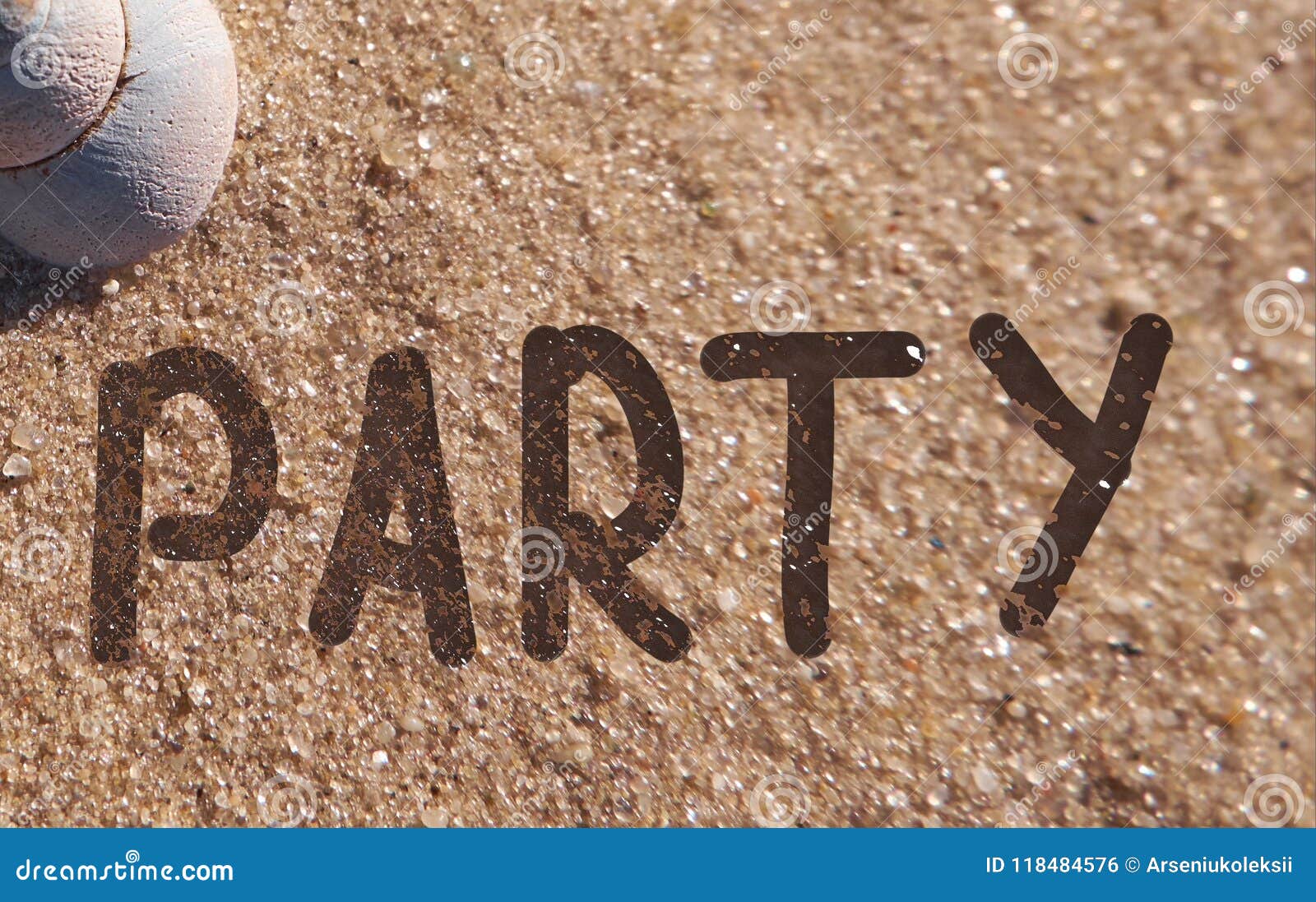 Party Invitation Drawn on a Sand Stock Photo - Image of hand, paradise ...