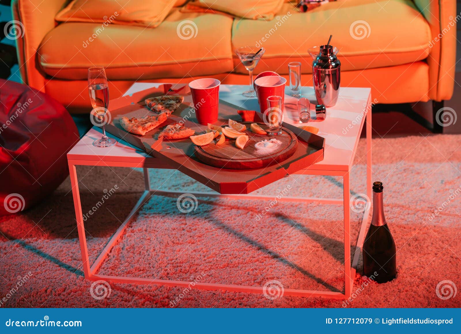 Party Leftovers with Drinks in Cups and Sliced Oranges Stock Image ...