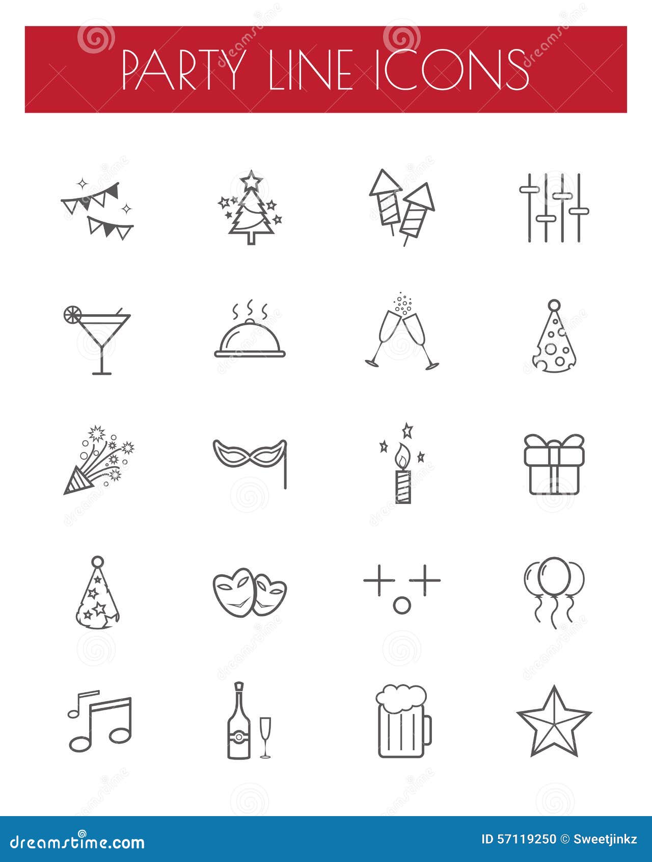 Party Line Icon Set.vector Illustration. Stock Vector - Illustration of ...