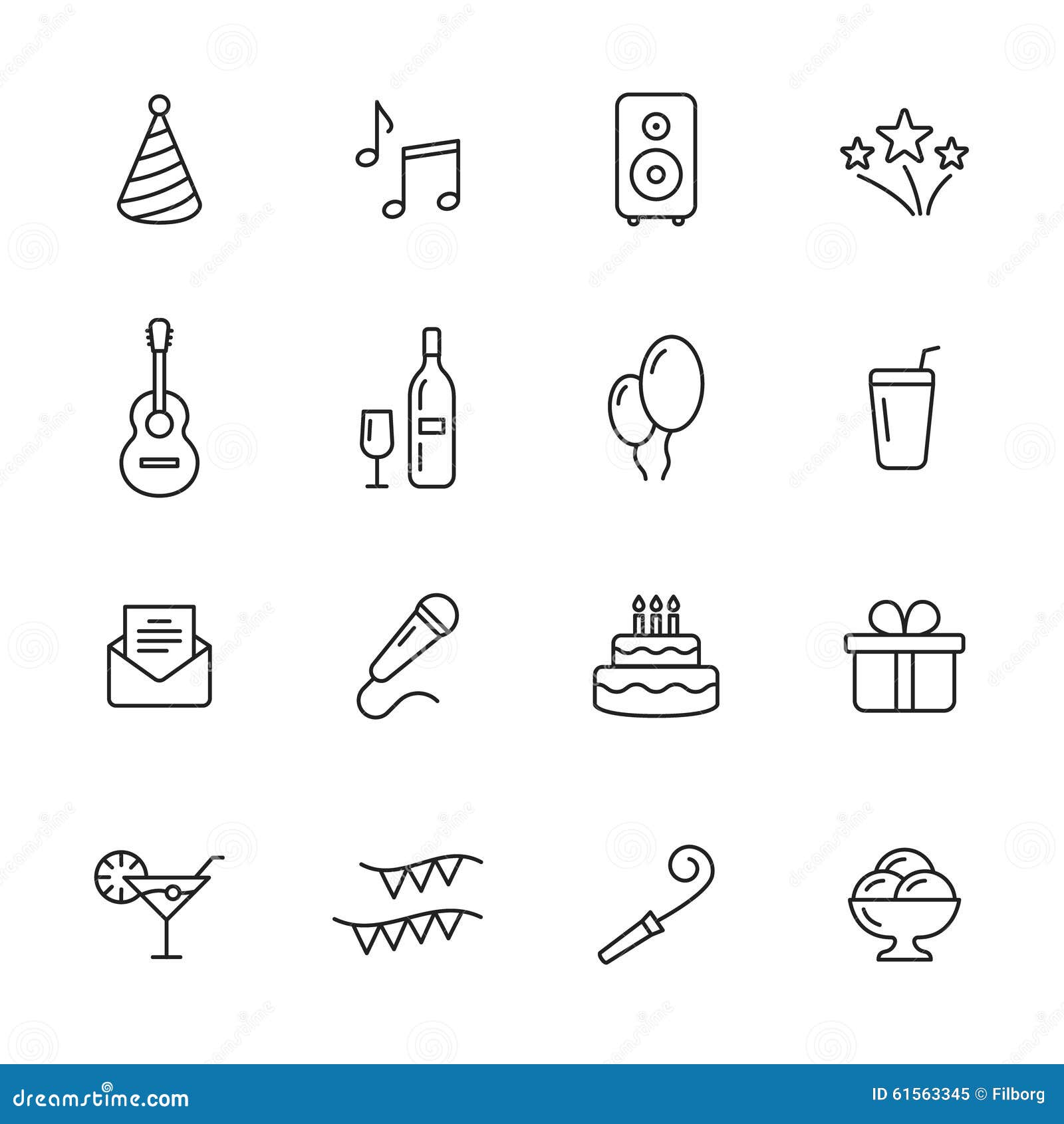 Party Line Icons stock vector. Illustration of holiday - 61563345