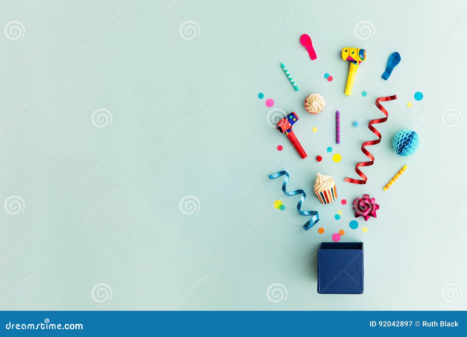 Party Objects in a Gift Box Stock Image - Image of celebration, cupcake ...