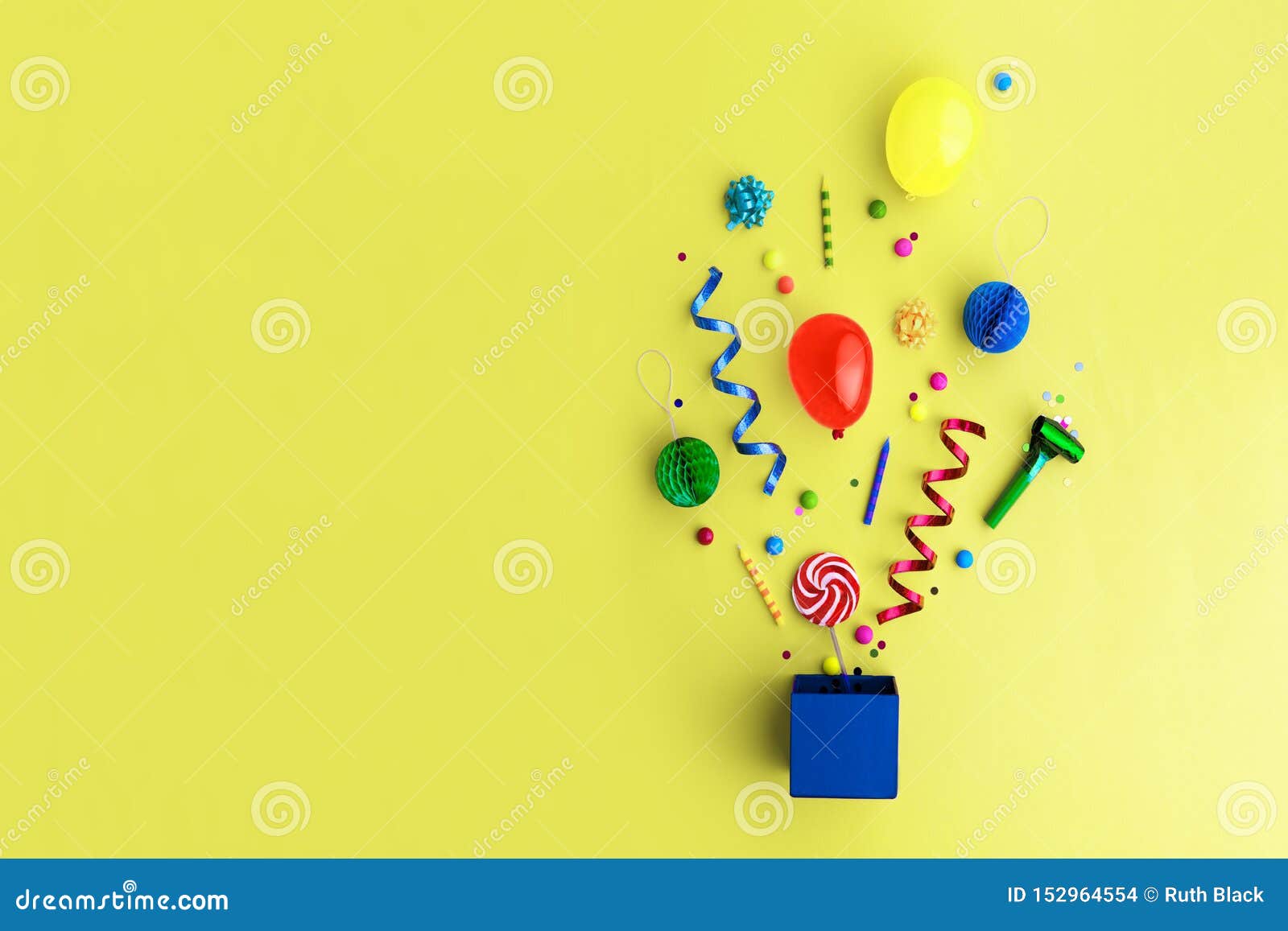 Party Objects in a Gift Box Stock Photo - Image of balloons ...