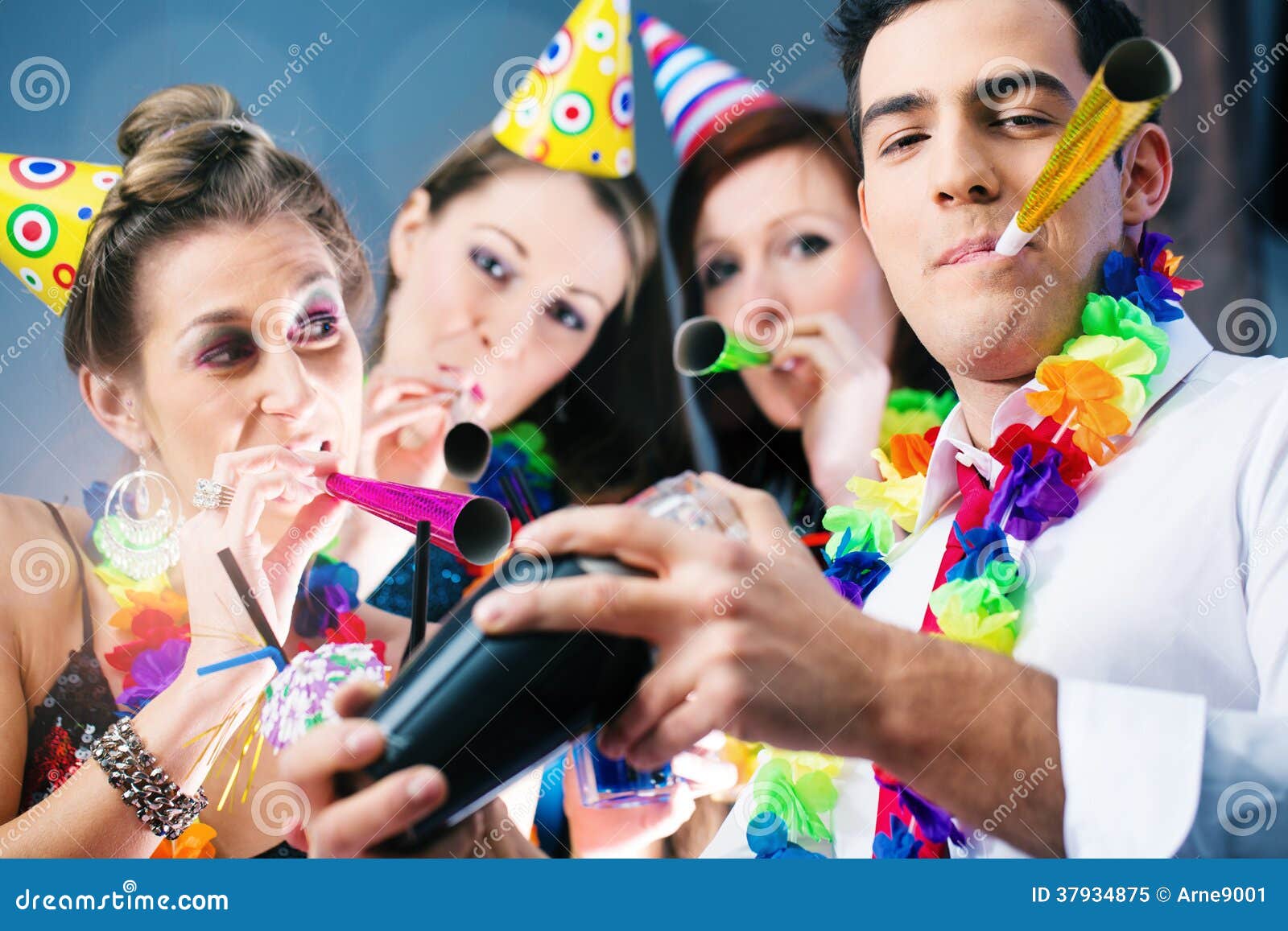 Party People in Bar Celebrating Carnival Stock Image - Image of ...