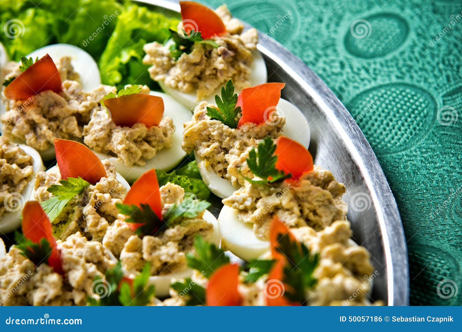 Party Platter of Eggs Stuffed with Fish Stock Photo - Image of plate ...