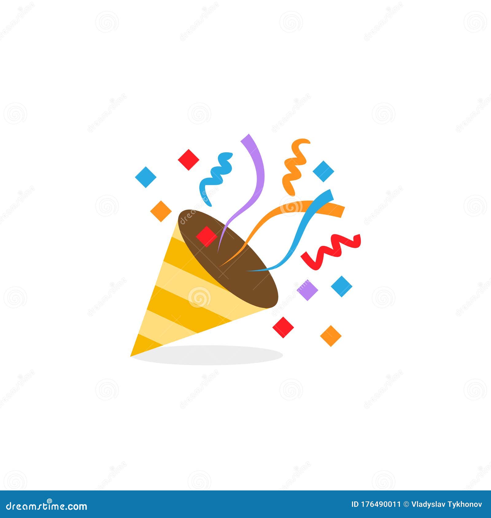 Party popper flat icon stock vector. Illustration of isolated - 176490011