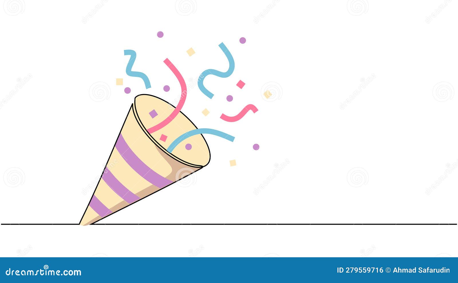 Party Popper One Continuous Line Drawing. Confetti Icon Object ...