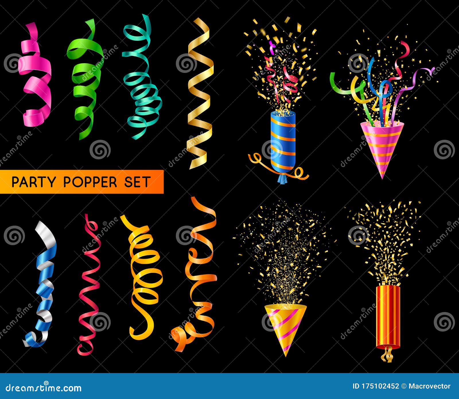 Party Popper Set stock vector. Illustration of icons - 175102452