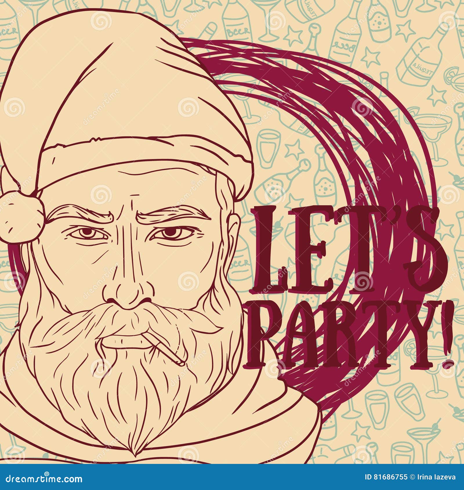 Party Poster with Bad Santa and Alcohol Pattern Stock Vector ...