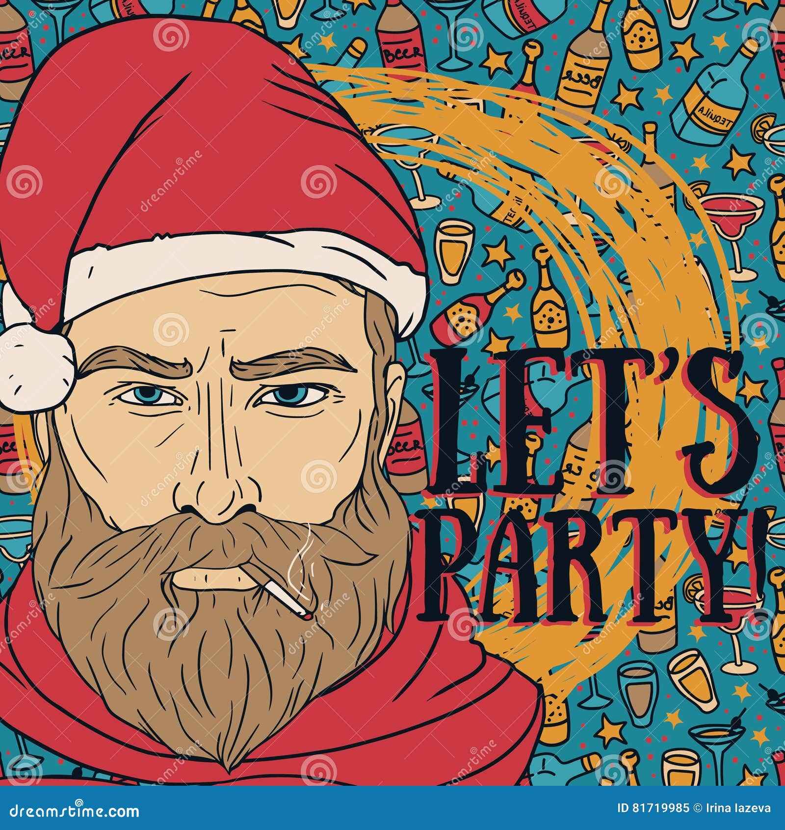 Party Poster with Bad Santa and Alcohol Pattern Stock Vector ...