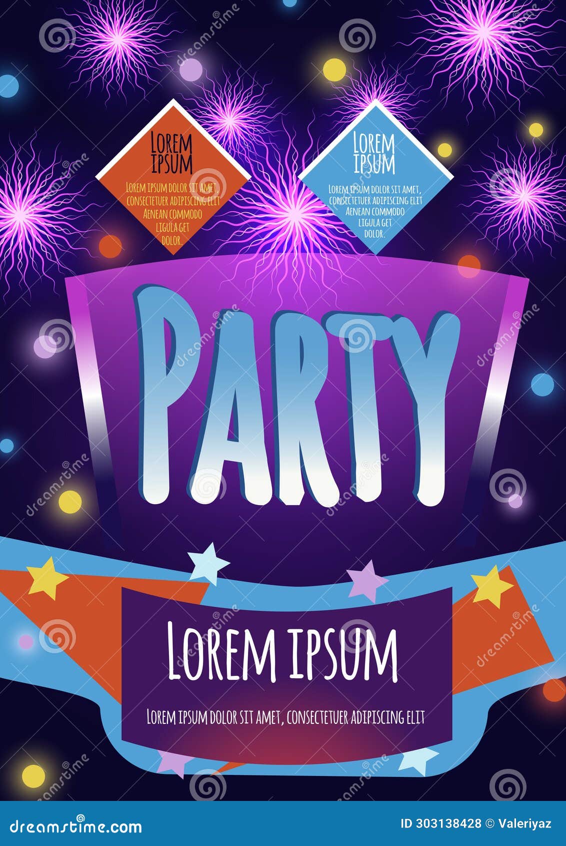Party Poster Design Template with Firework Background. Vector ...