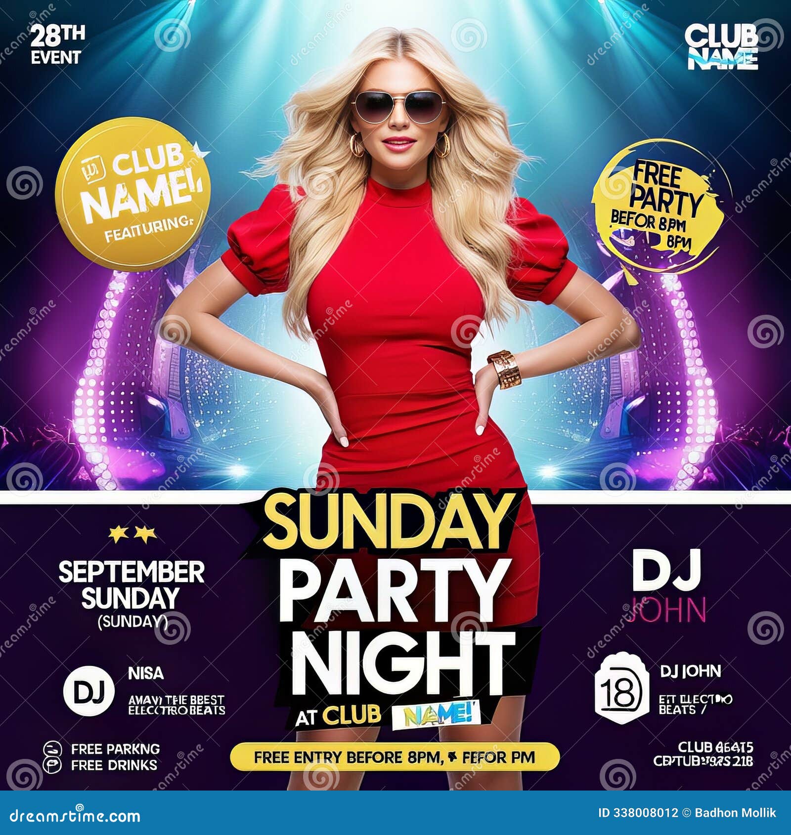 Sunday Party Flyer Layout with Paint Stroke Photo Placeholder Stock ...