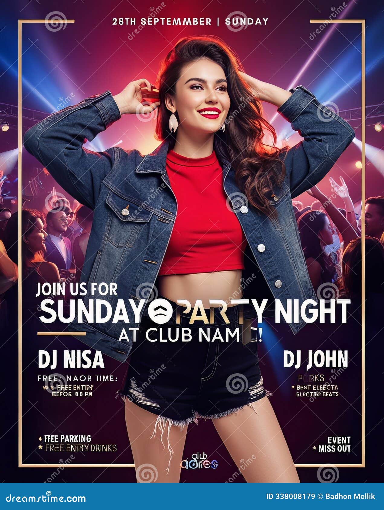 Party Flyer Layout with Paint Stroke Photo Placeholder Stock ...