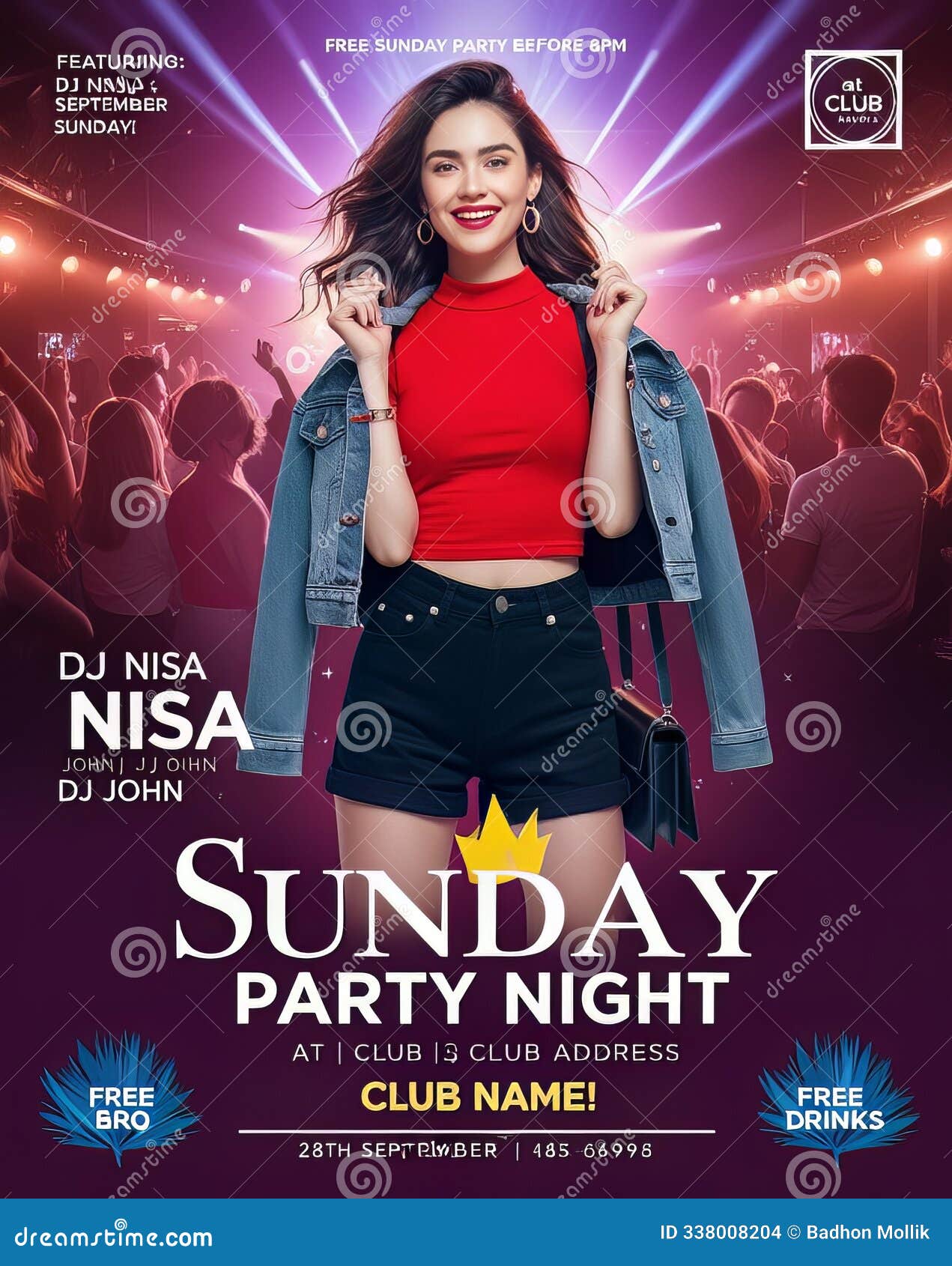 Party Flyer Layout with Paint Stroke Photo Placeholder Stock ...