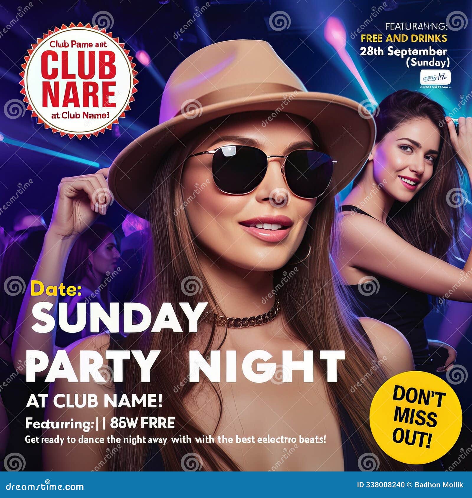 Party Flyer Layout with Paint Stroke Photo Placeholder Stock ...