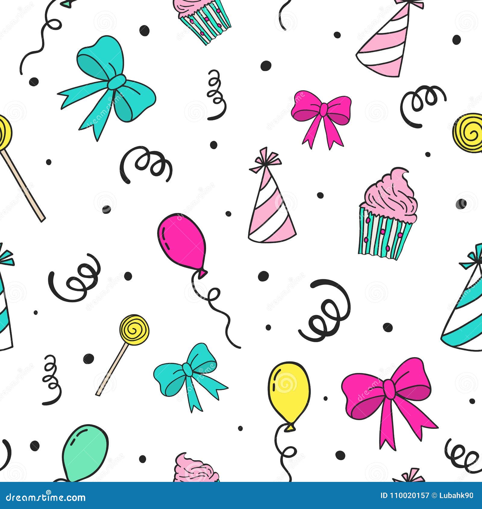 Party Seamless Pattern. Celebration Hand Drawn Background Stock Vector ...