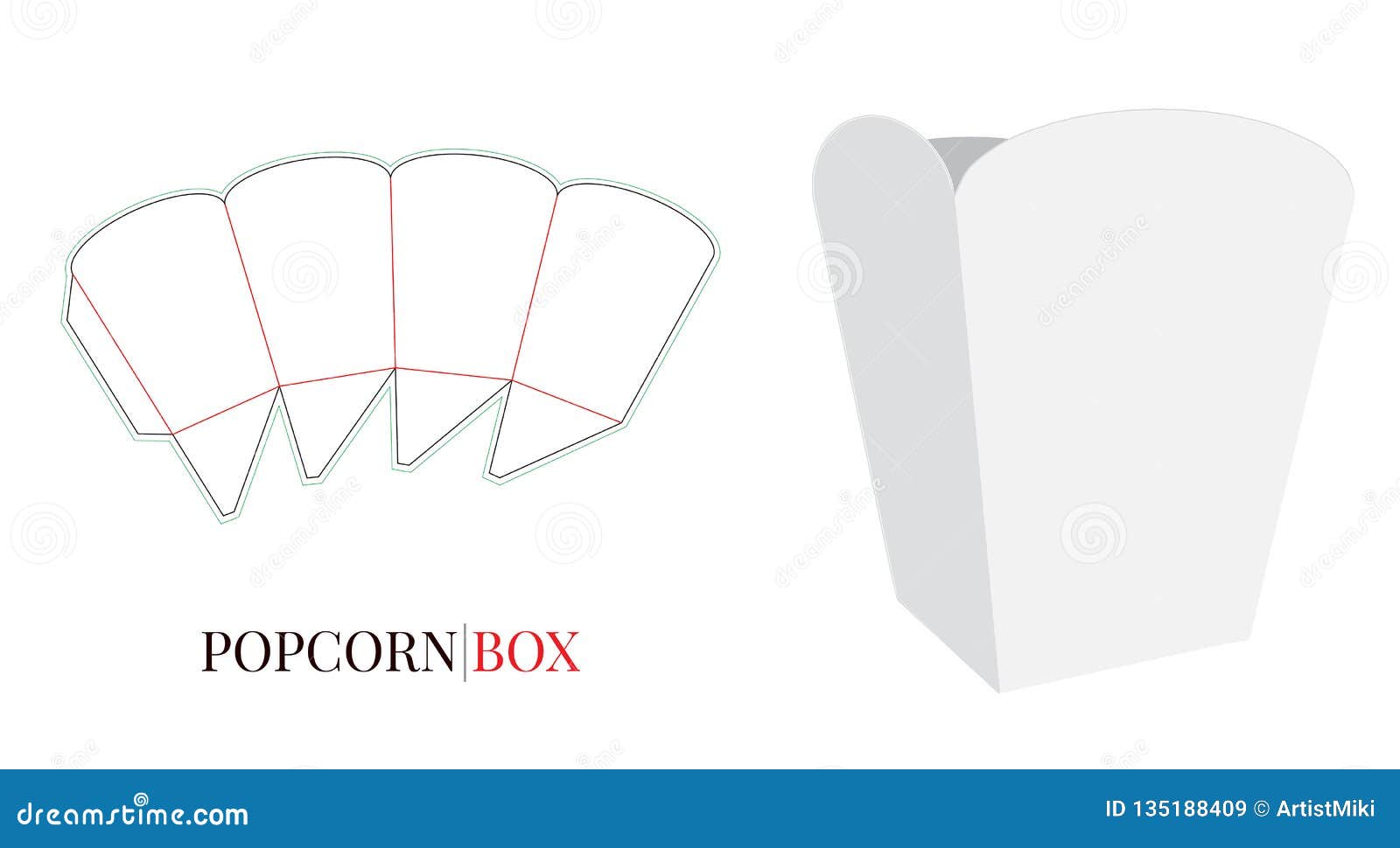 Popcorn Box Illustration. Vector with Die Cut Layers. White, Clear ...