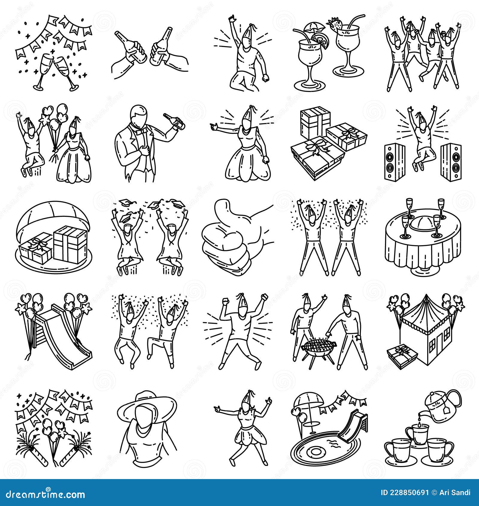 Party Set Icon Vector. Doodle Hand Drawn or Outline Icon Style Stock ...