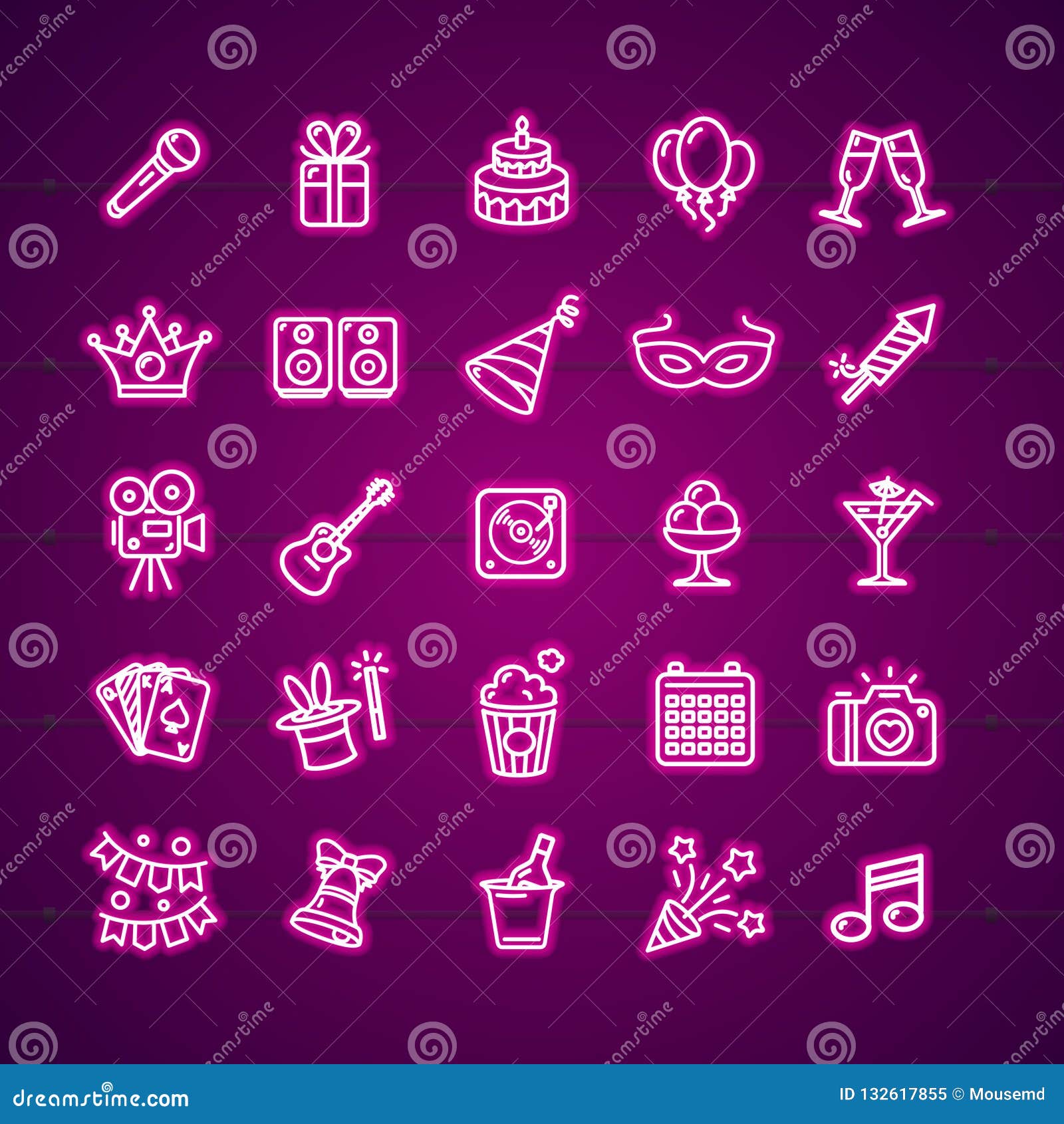 Party Signs Neon Thin Line Icon Set. Vector Stock Vector - Illustration ...