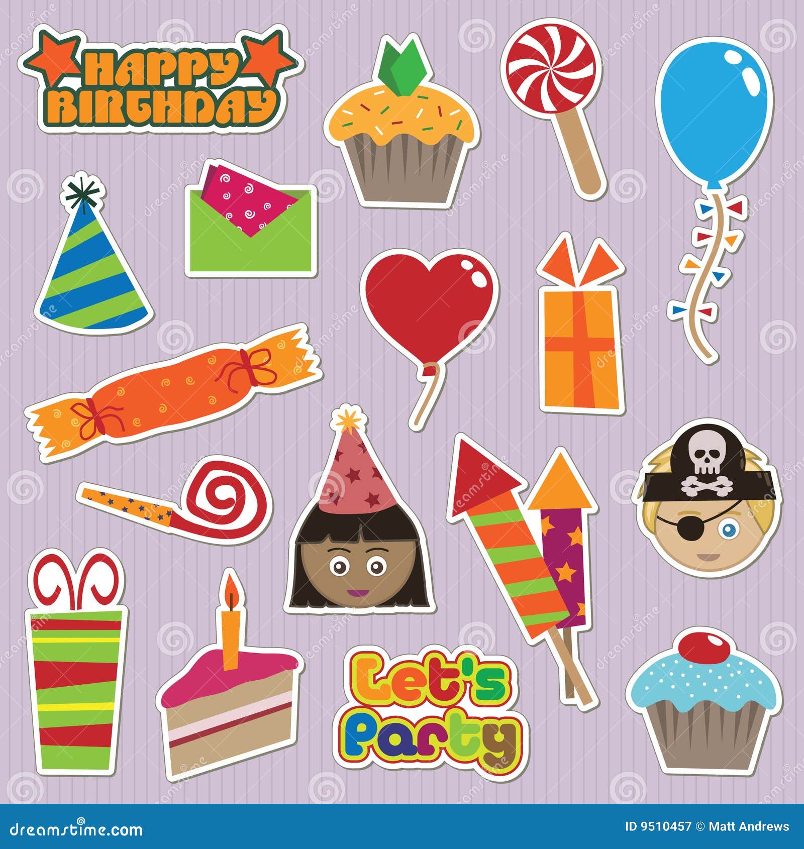 Party stickers stock vector. Illustration of pirate, heart - 9510457