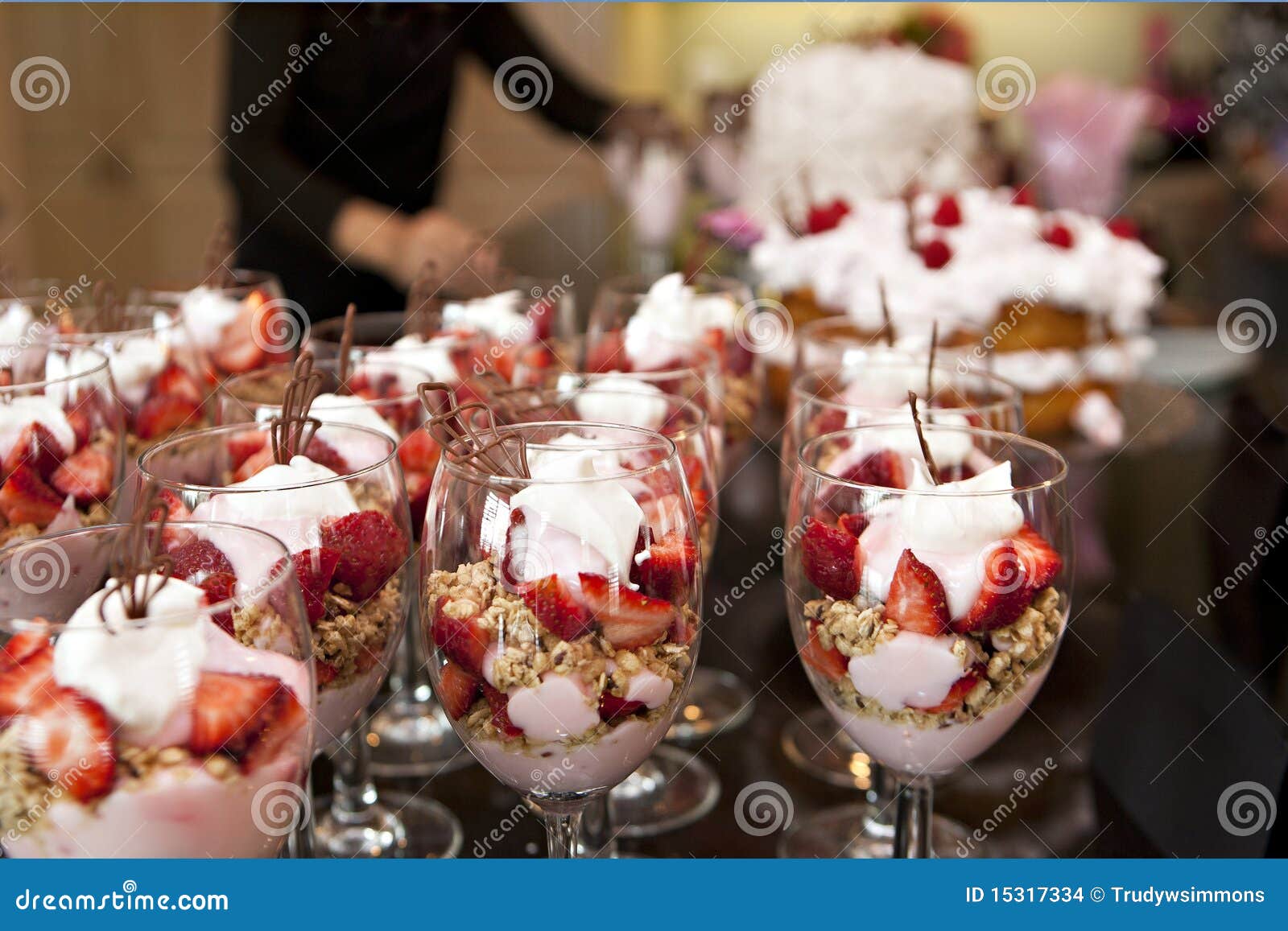 Party with Strawberry Parfaits and Cake Stock Photo - Image of ...