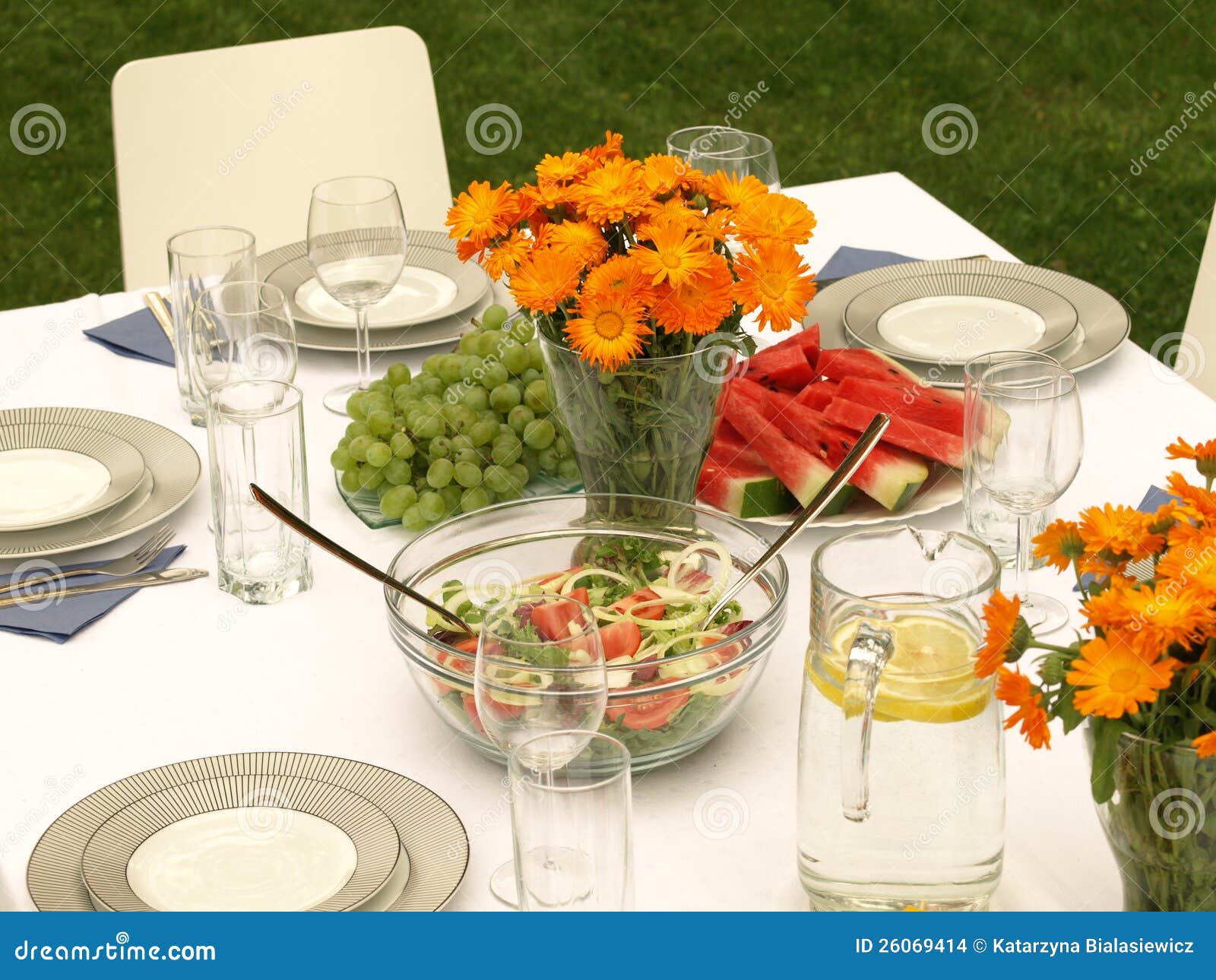 Party table stock photo. Image of garden, dishes, grass - 26069414