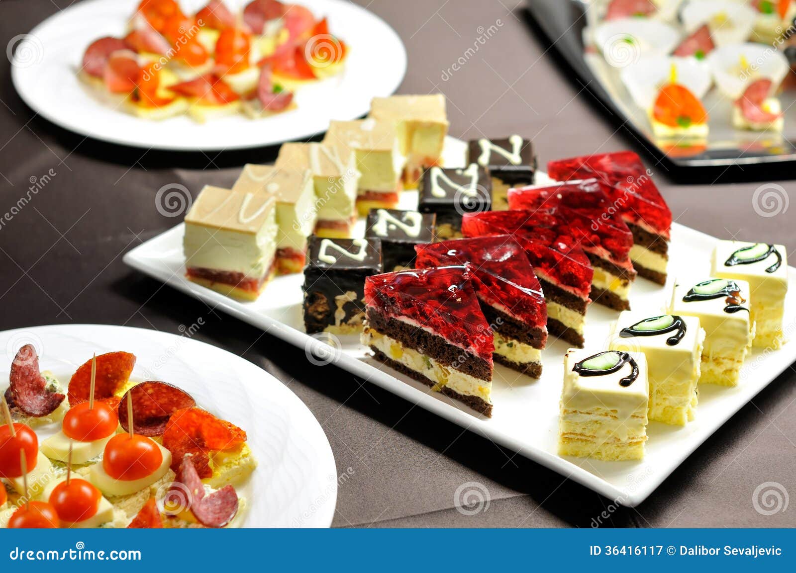 Party Table with Cakes and Canapes Stock Image - Image of baked, event ...