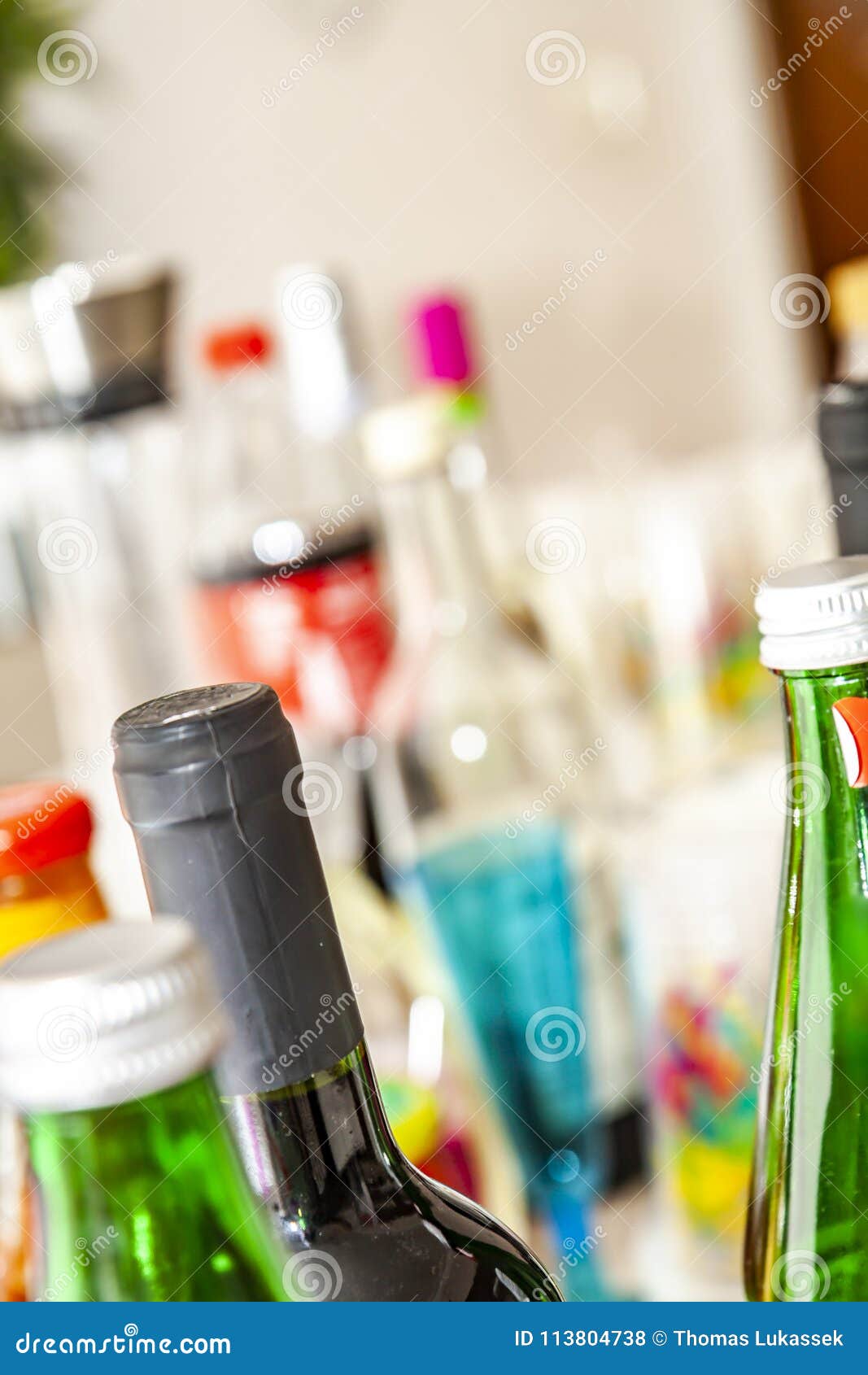 The Party Table is Filled with Bottles and Cups Stock Photo - Image of ...