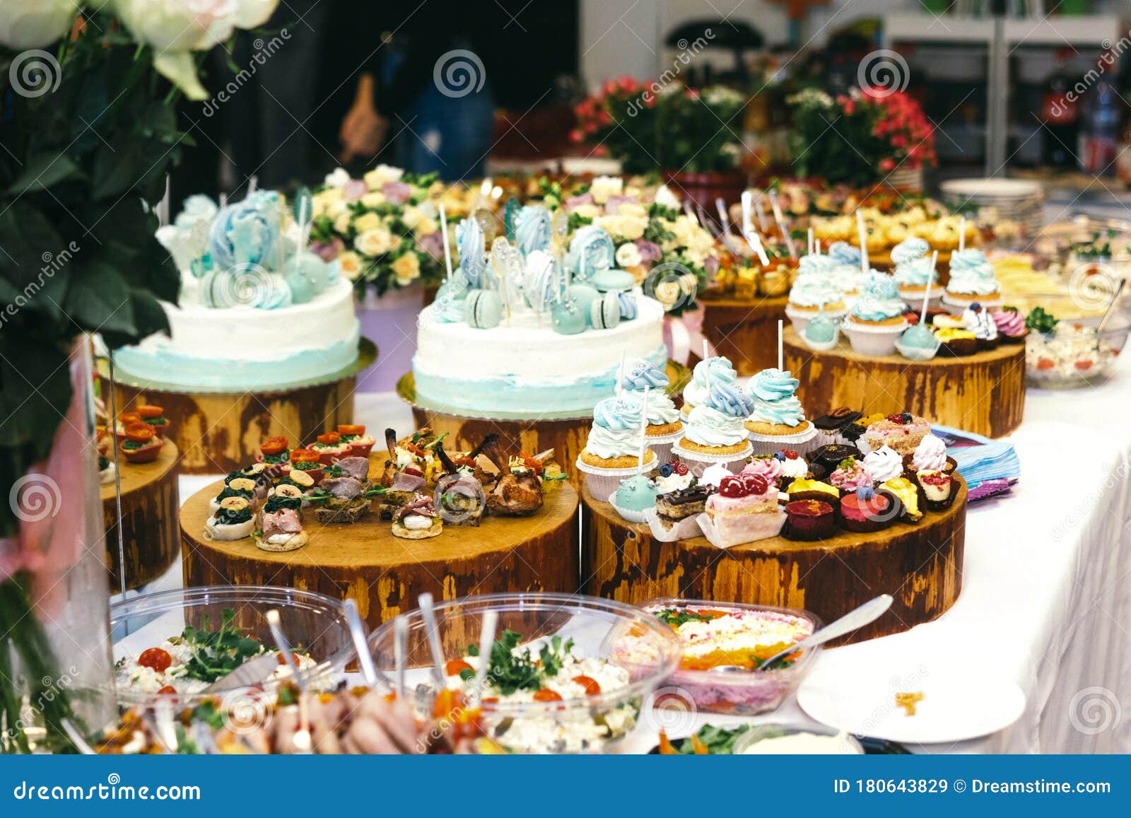 Party Table Served with Different Snacks and Sweets Stock Image - Image ...
