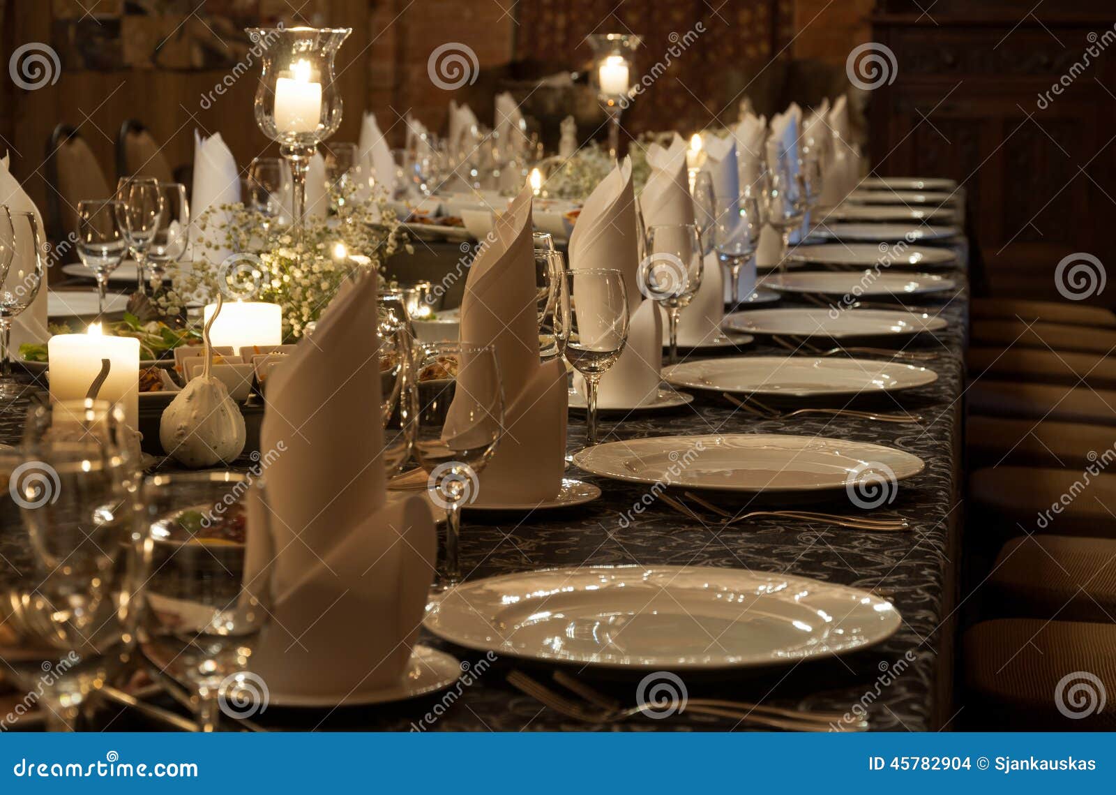Party Table Setting Lit by Candles Stock Photo - Image of evening ...