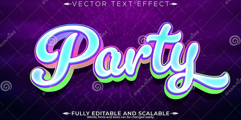 Party Text Effect, Editable Music and Disco Text Style Stock Vector ...