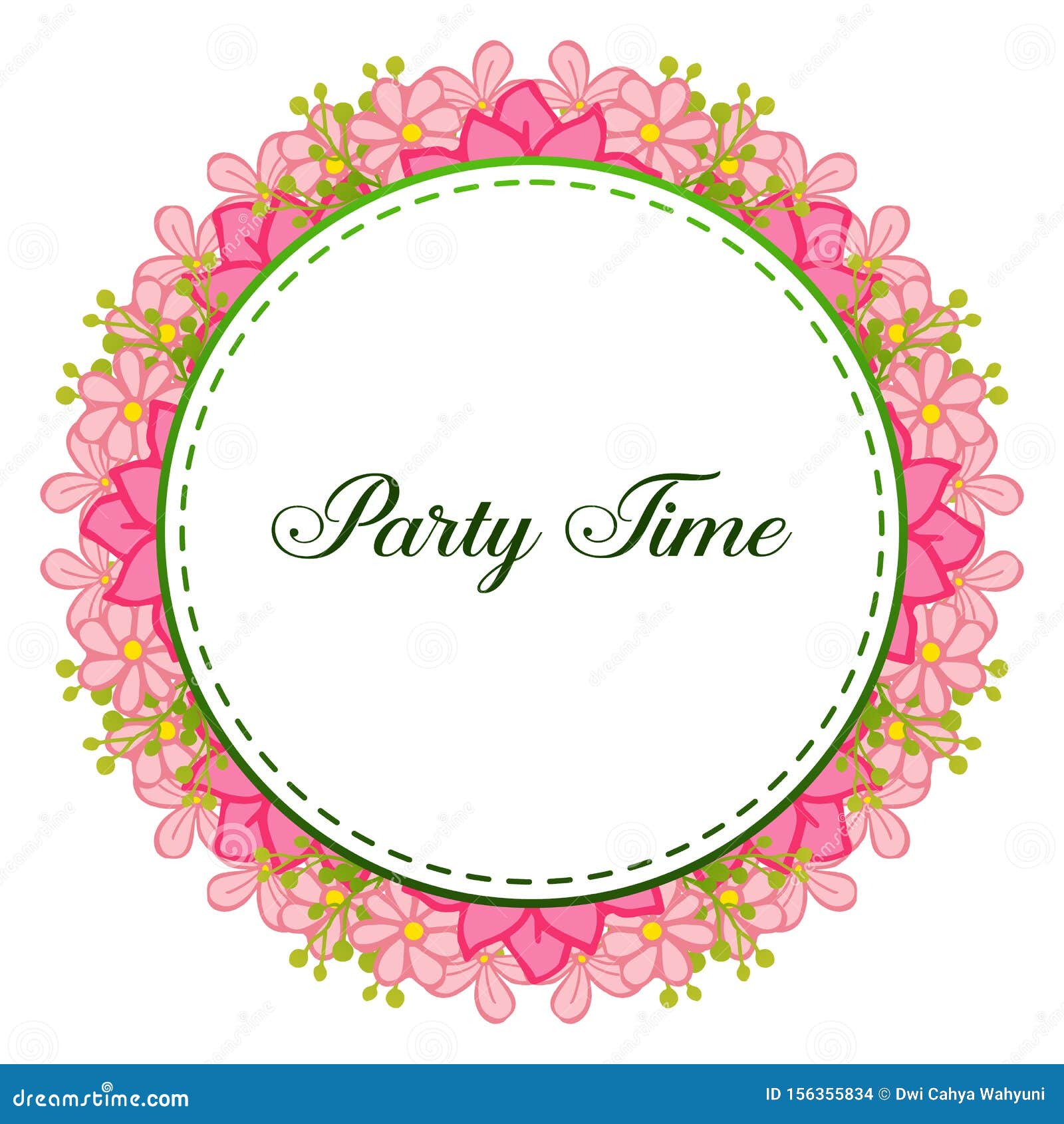 Party Time Banner, Feature of Frame, for Crowd of Pink Wreath. Vector ...