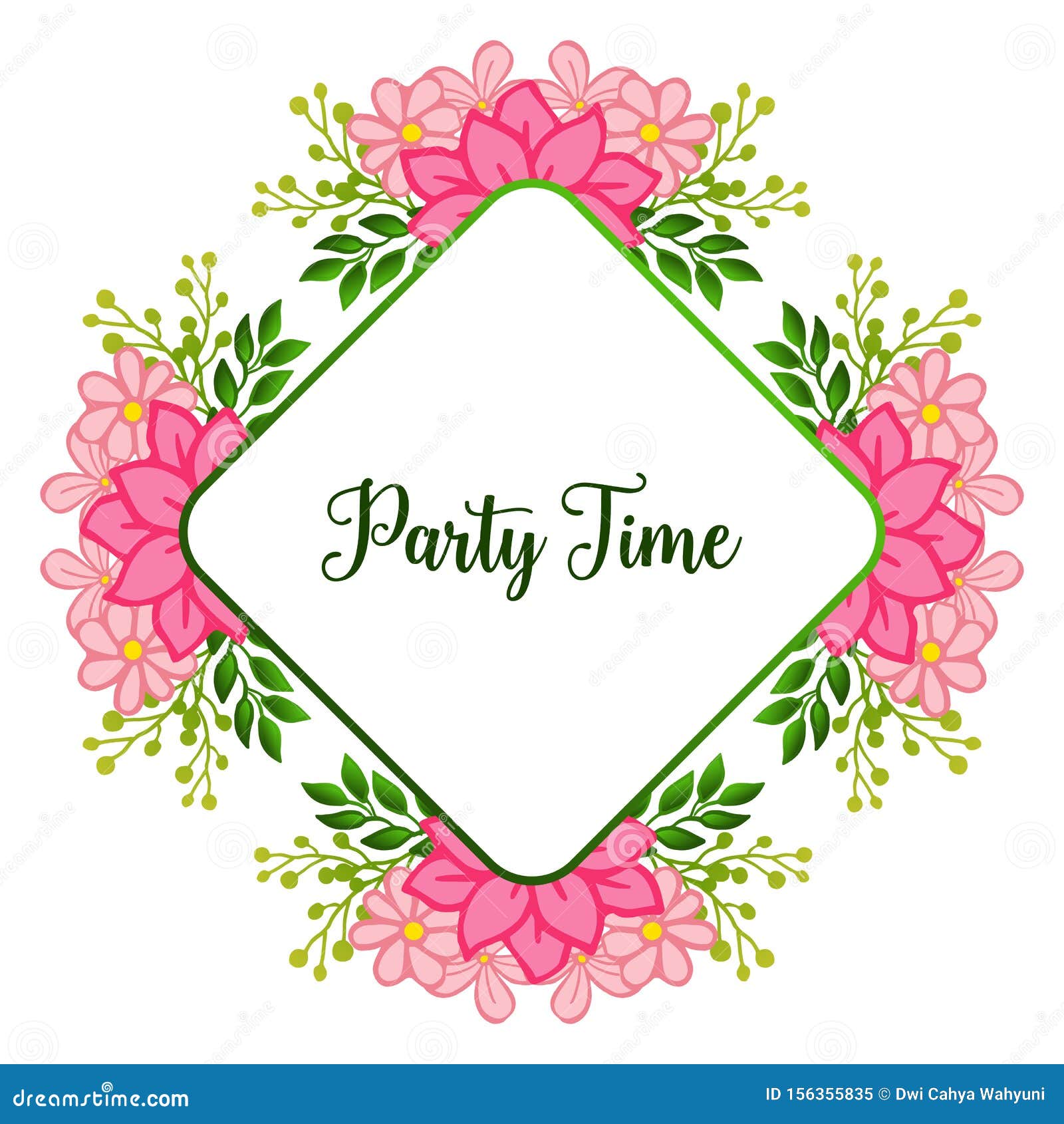 Party Time Banner, Feature of Frame, for Crowd of Pink Wreath. Vector ...