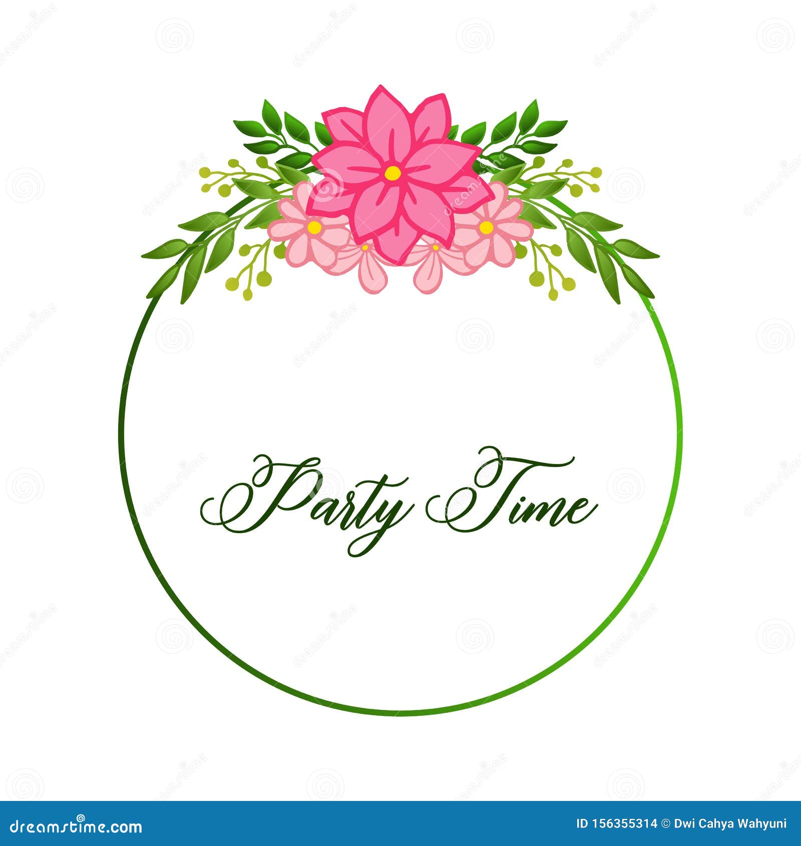 Party Time Card with Design Pink Wreath Frame Cute. Vector Stock Vector ...