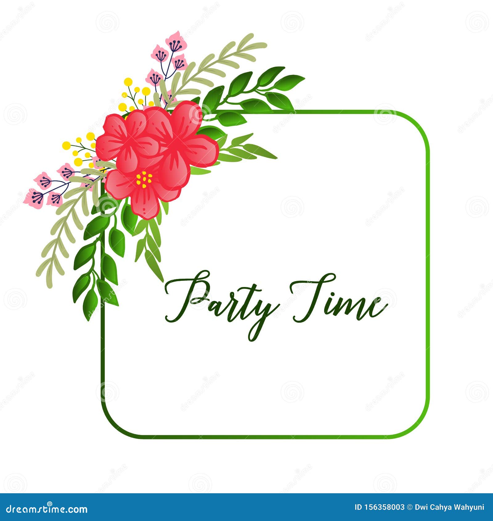 Party Time Card Modern, with Motif of Leaf Flower Frame. Vector Stock ...
