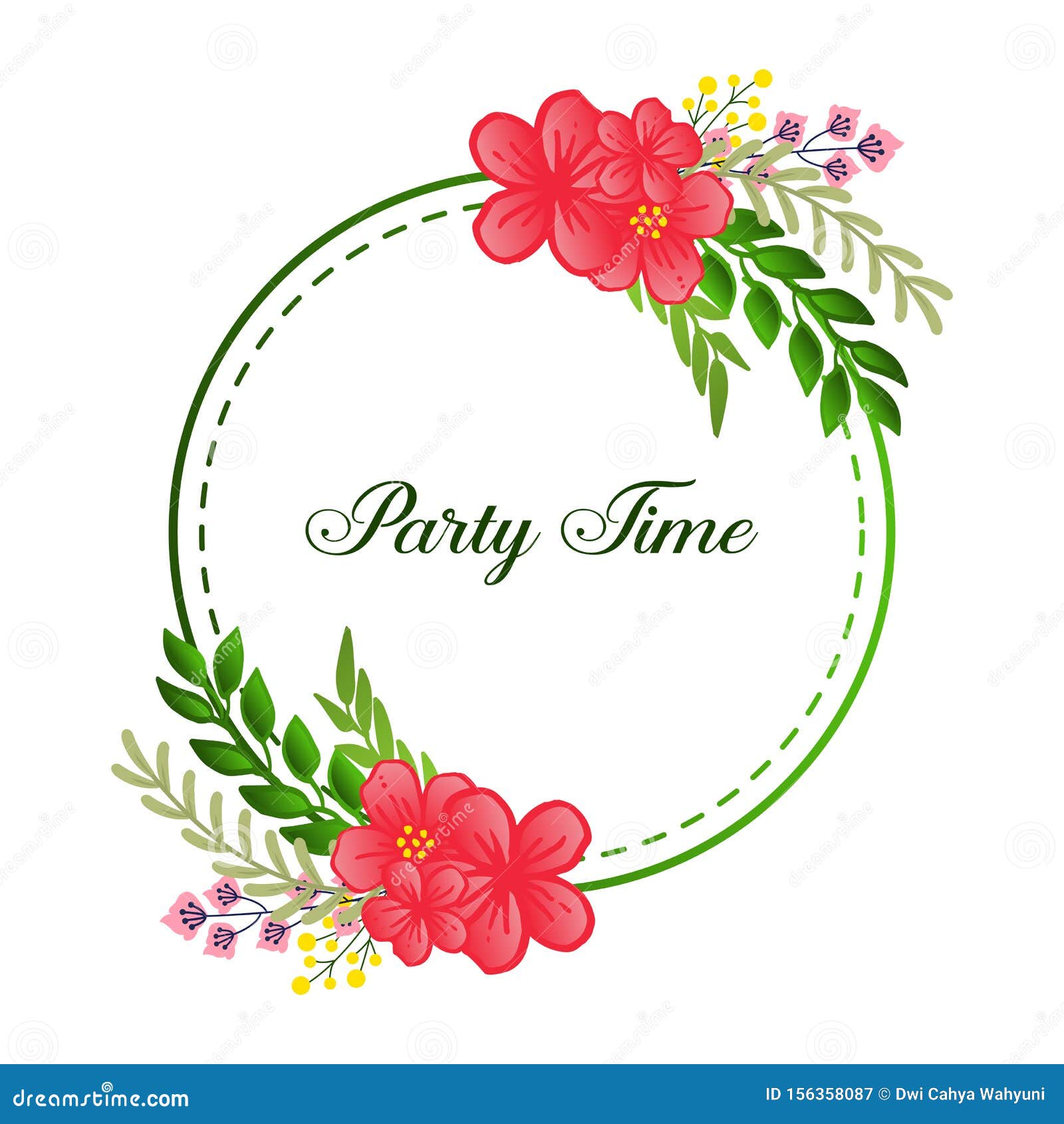 Party Time Card Modern, with Motif of Leaf Flower Frame. Vector Stock ...