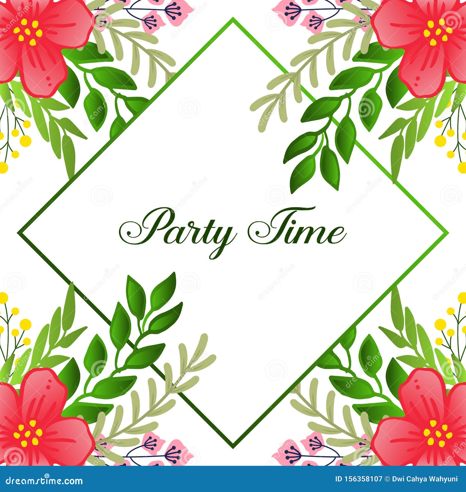Party Time Card Modern, with Motif of Leaf Flower Frame. Vector Stock ...