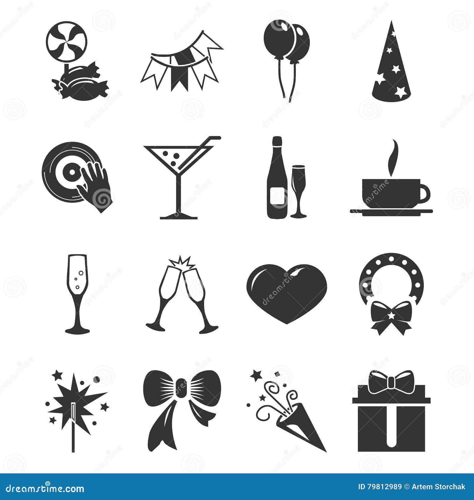 Party time icons set stock vector. Illustration of shompanskoe - 79812989