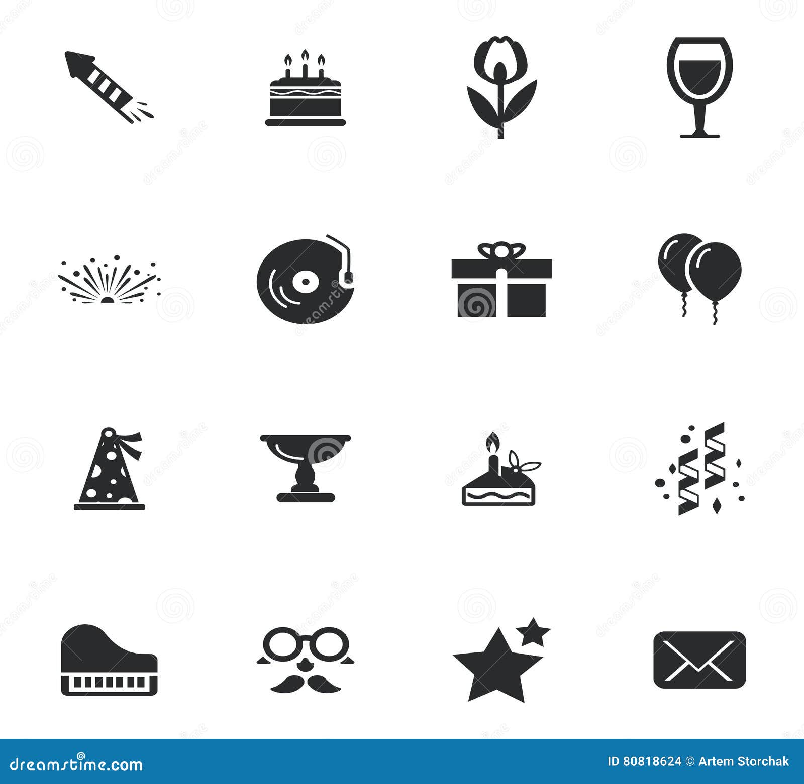 Party time icons set stock vector. Illustration of cake - 80818624