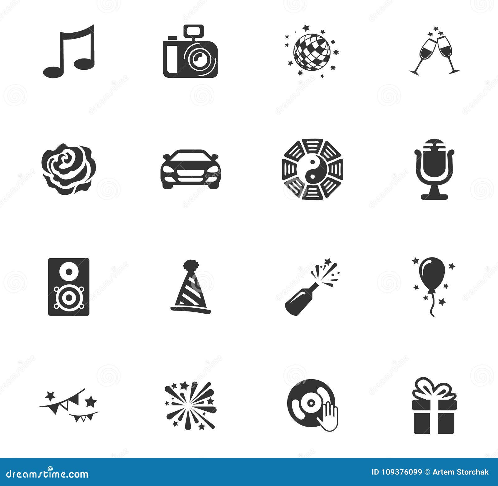 Party time icons set stock vector. Illustration of geranda - 109376099