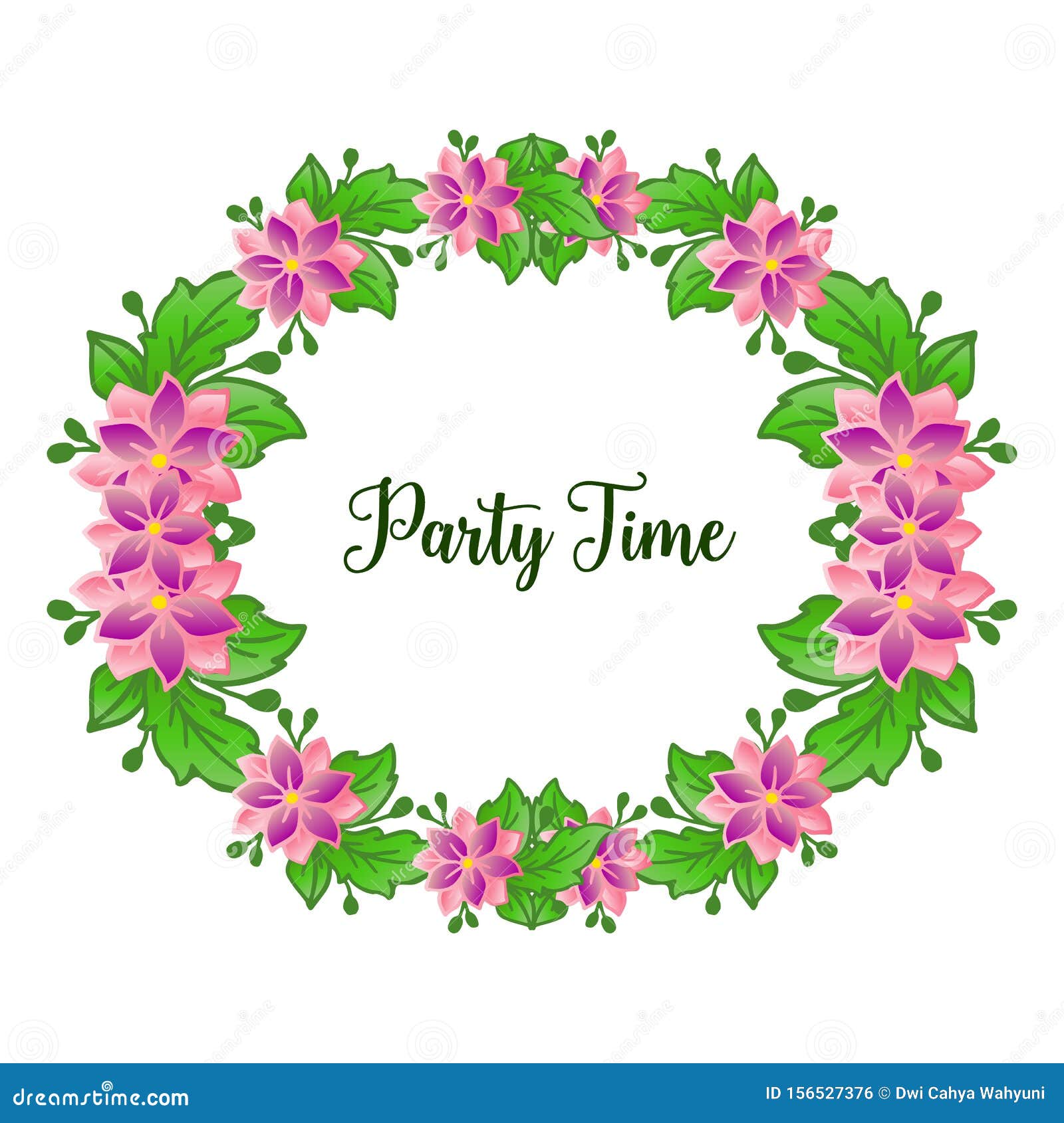 Party Time Invitation Template Design, with Elegant Leaf Flower Frame ...