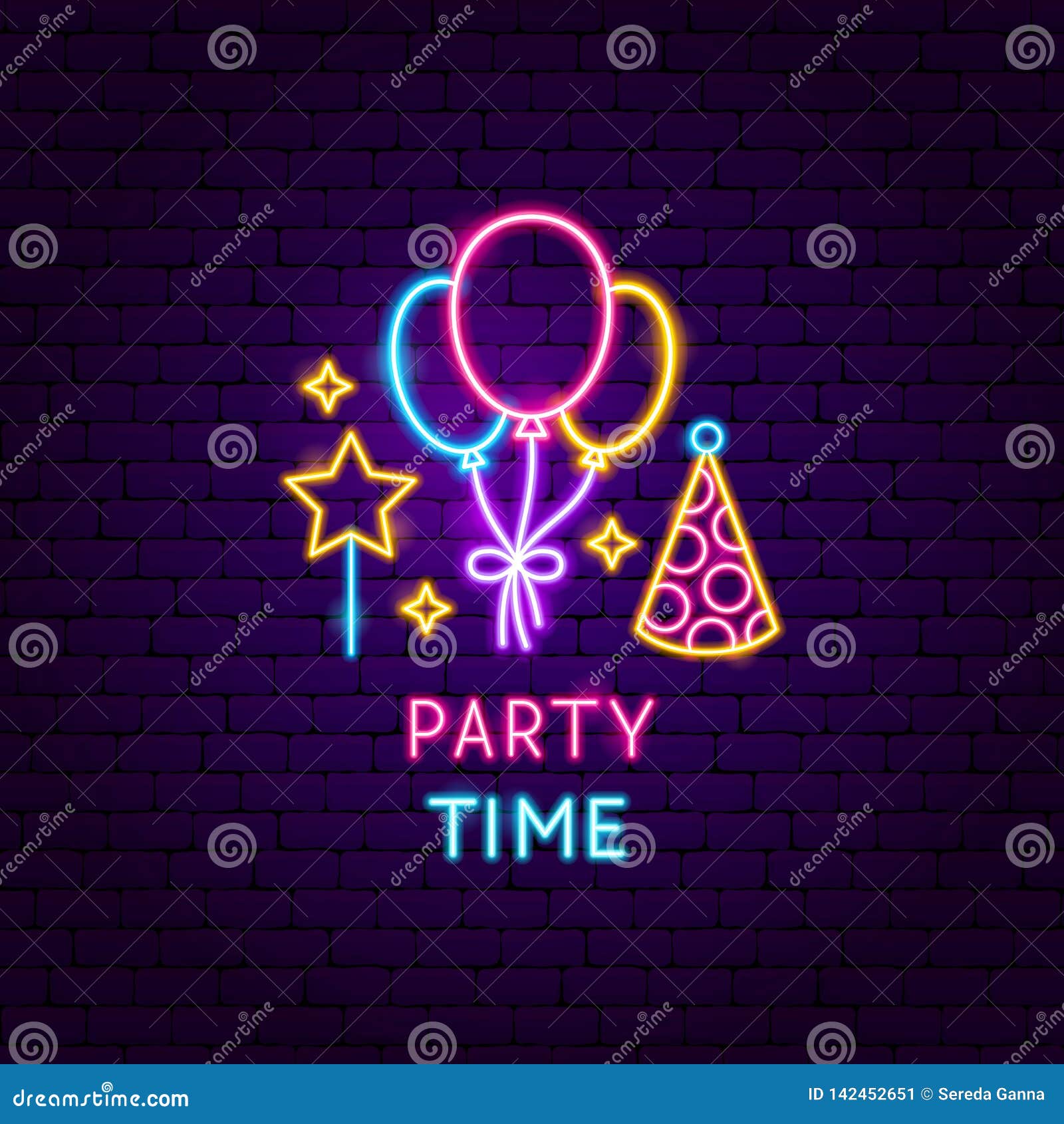 Party Time Neon Label stock vector. Illustration of light - 142452651